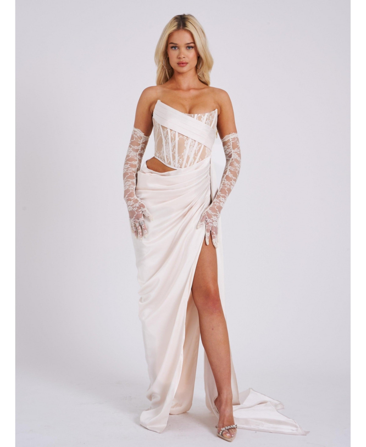 Click here for Miss Circle Women Callie Pearl White Lace Satin Co... prices