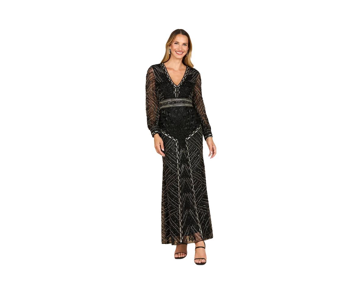 Click here for Lara Womens V Neck Beaded Long Sleeve Dress - Blac... prices