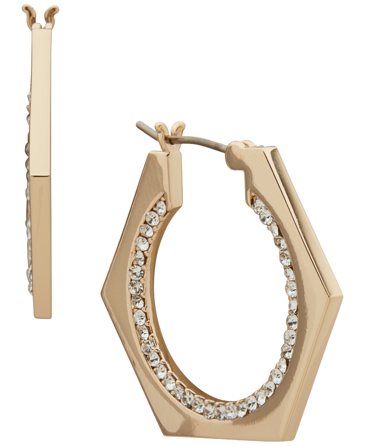 Click here for Dkny Glass Crystal Stone Pave Hex Hoop Earrings -... prices