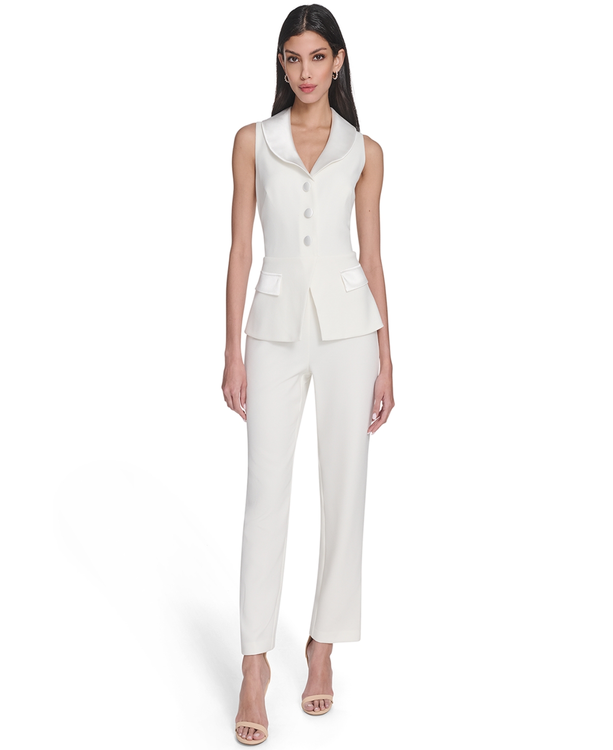 Click here for Eliza J Womens V-Neck Peplum Jumpsuit - Ivory prices