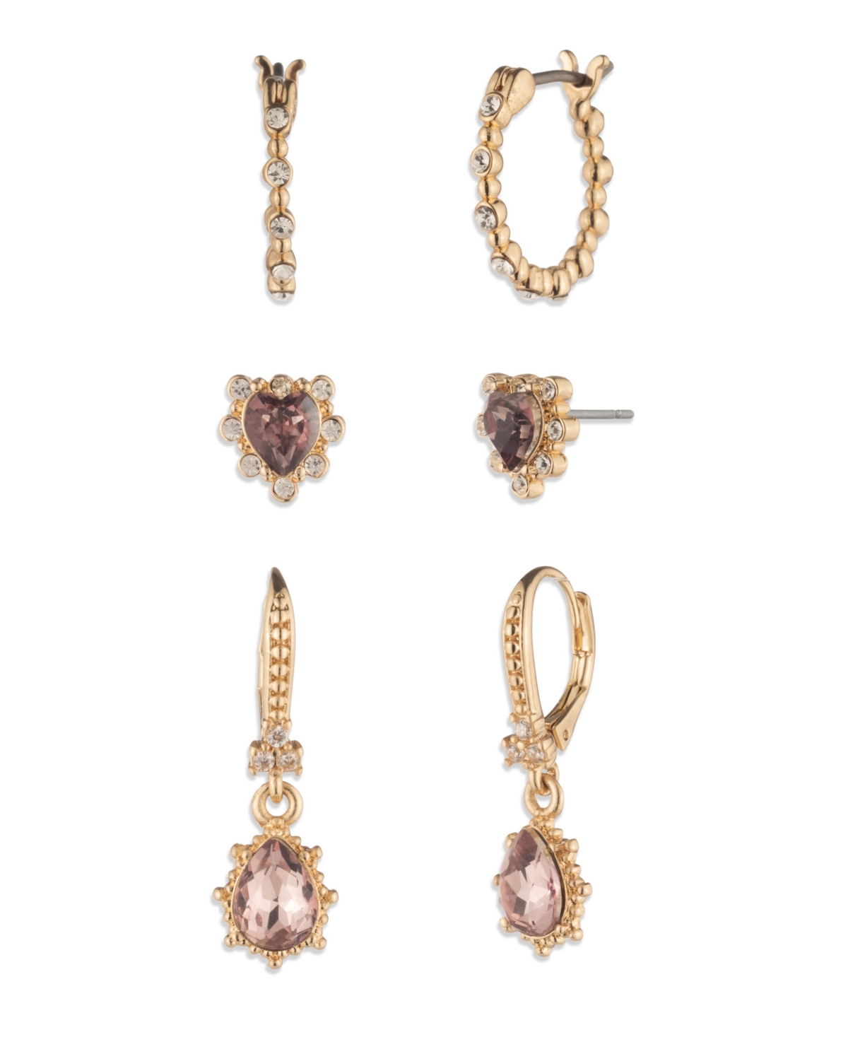 Click here for Marchesa 3-piece Glass Stone Gold-Tone Heart Earri... prices
