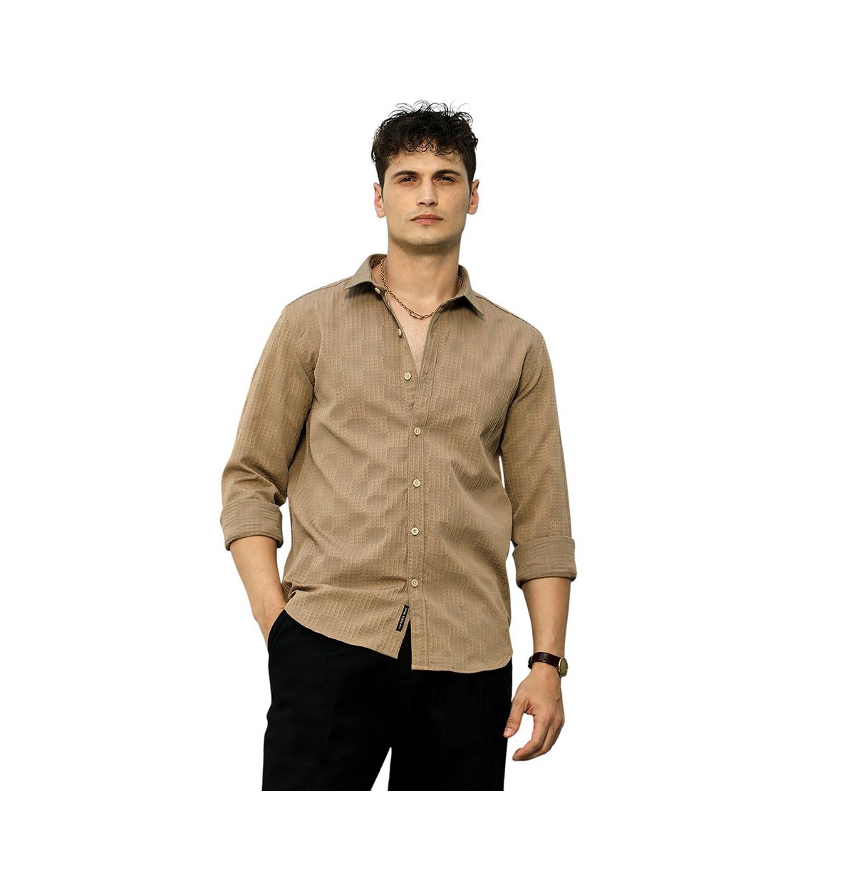 Click here for Campus Sutra Mens Ash Brown Grid-Check Tactile Shi... prices