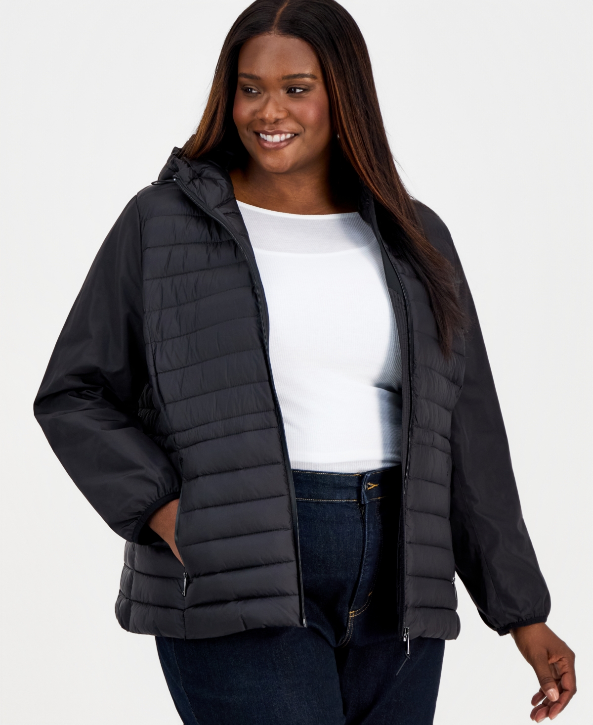 Click here for Calvin Klein Plus Size Mixed-Media Packable Coat -... prices