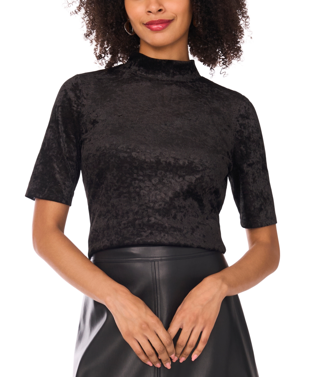 Click here for Vince Camuto Womens Short Sleeve Mock Neck Top - R... prices