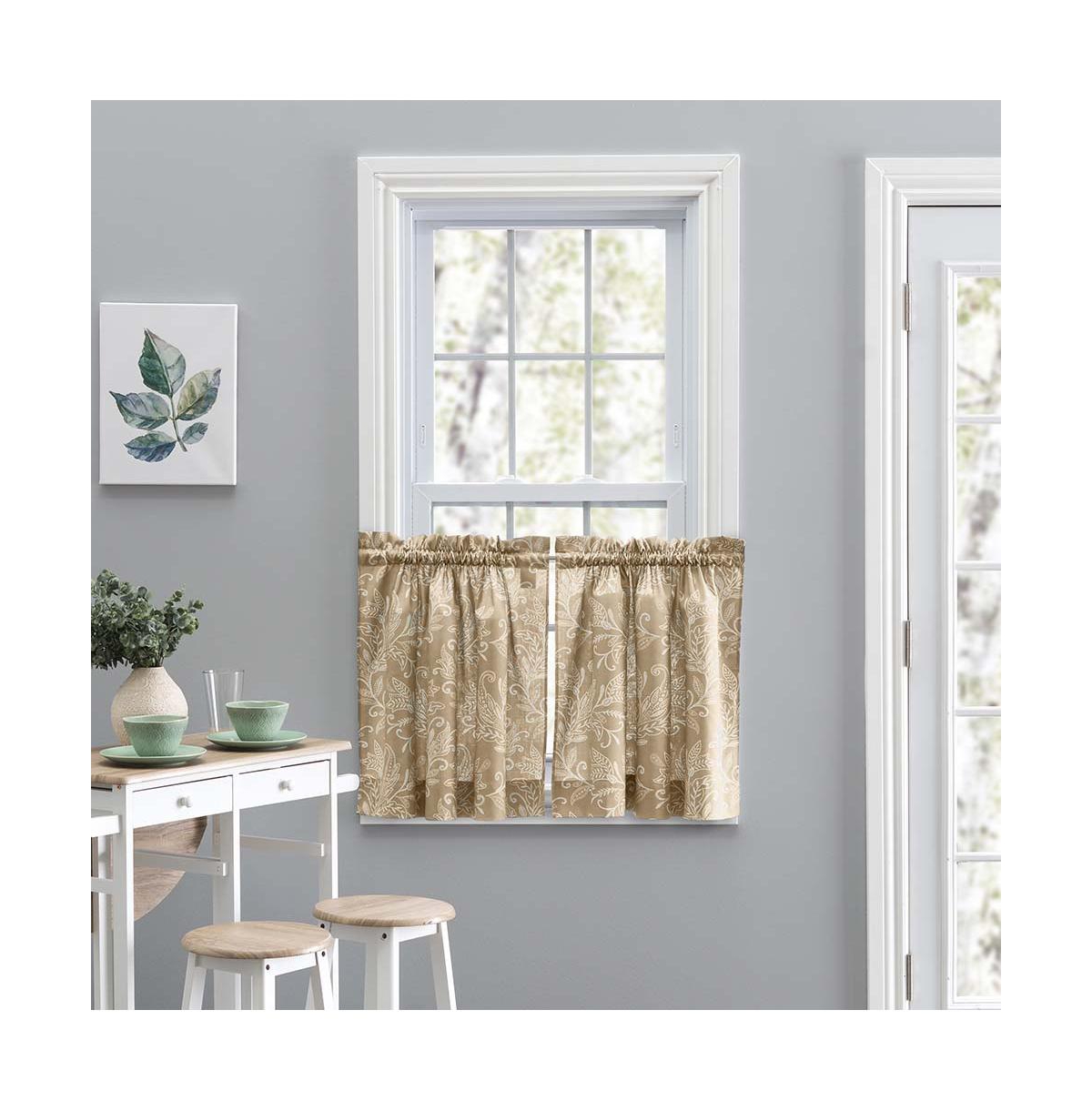 Click here for Ellis Curtain Lexington Leaf Pattern on Colored Gr... prices