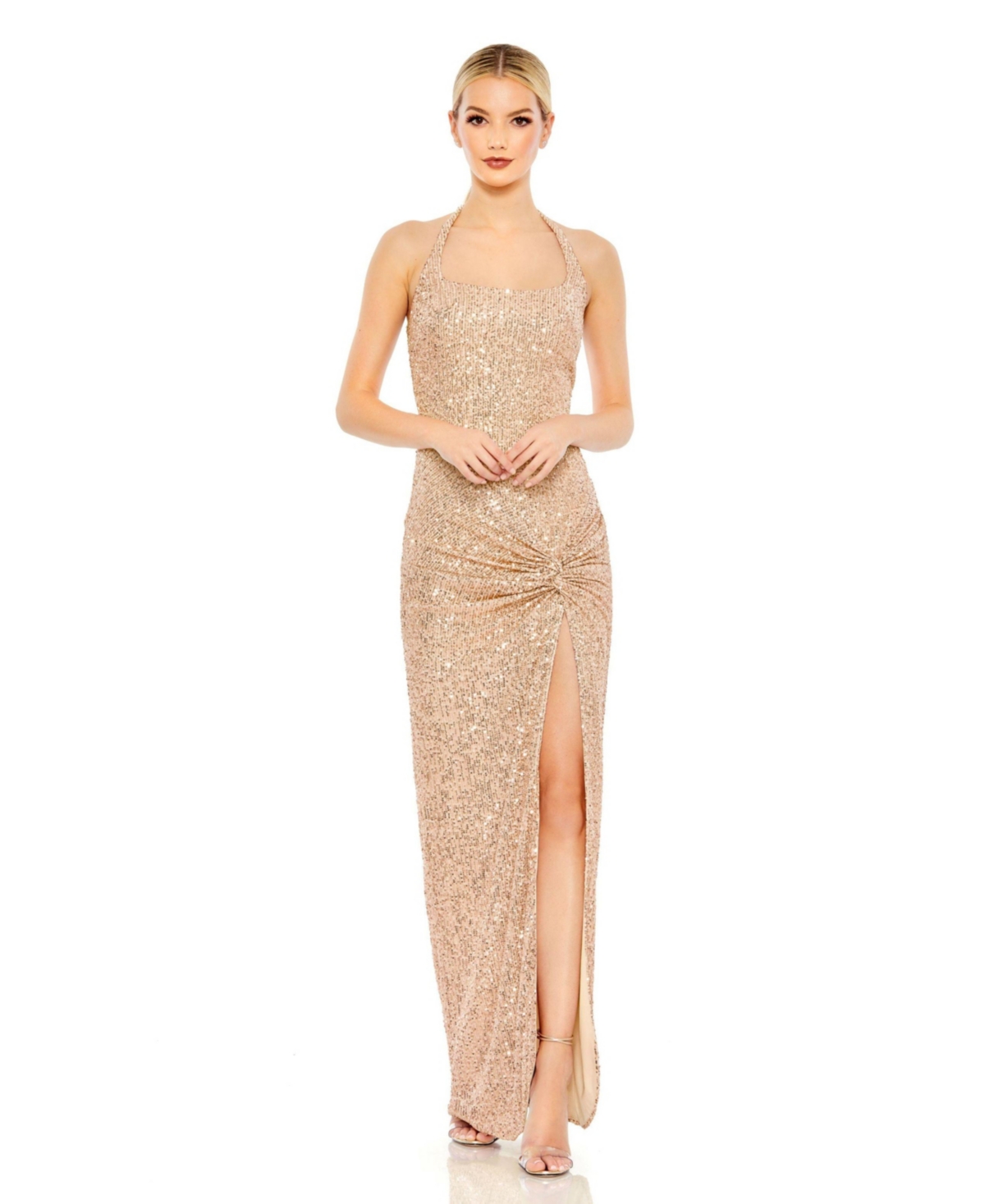Click here for Mac Duggal Womens Sequined Halter Strap Low Side K... prices