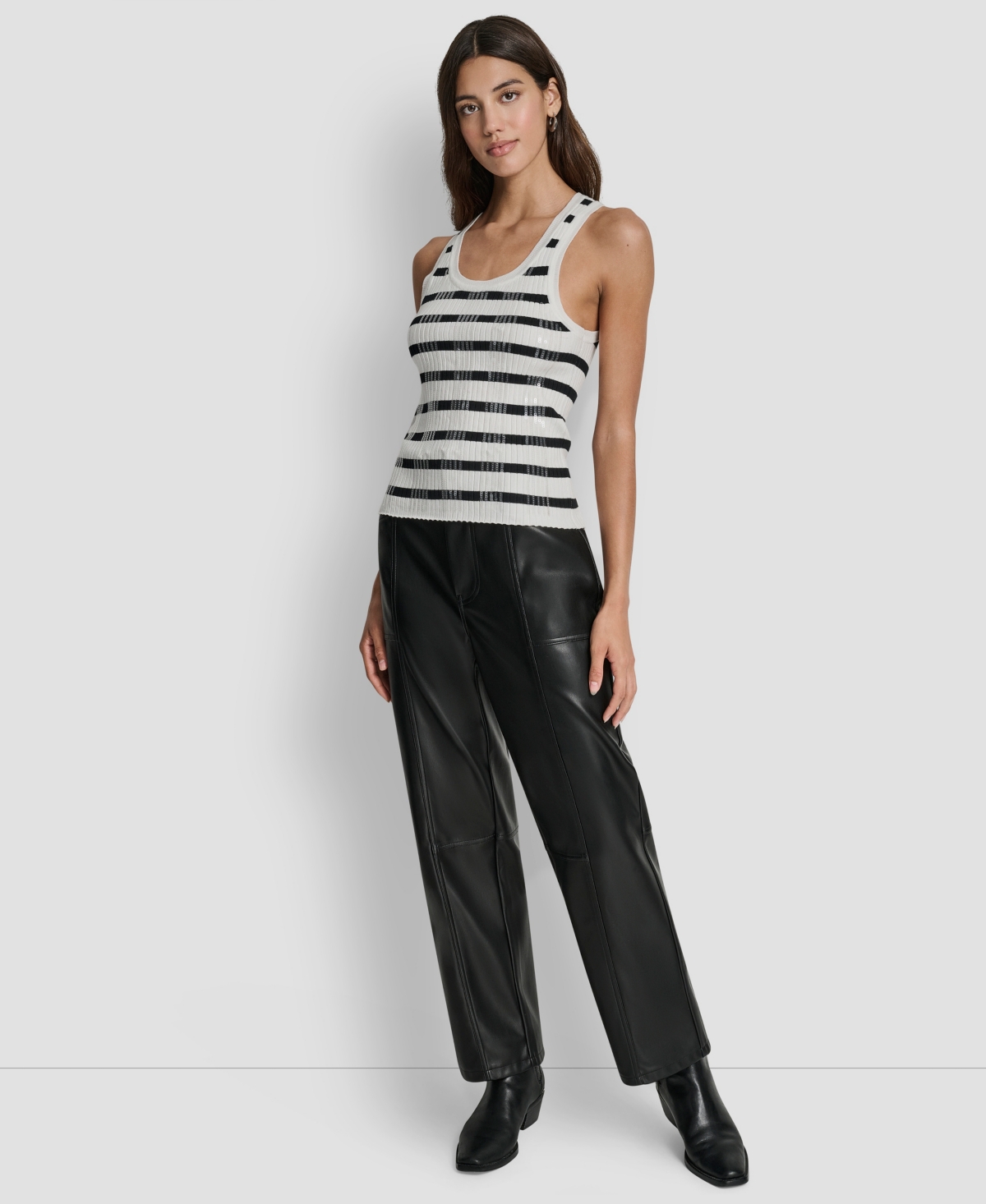 Click here for Dkny Jeans Womens Striped Sleeveless Top - Black/i... prices