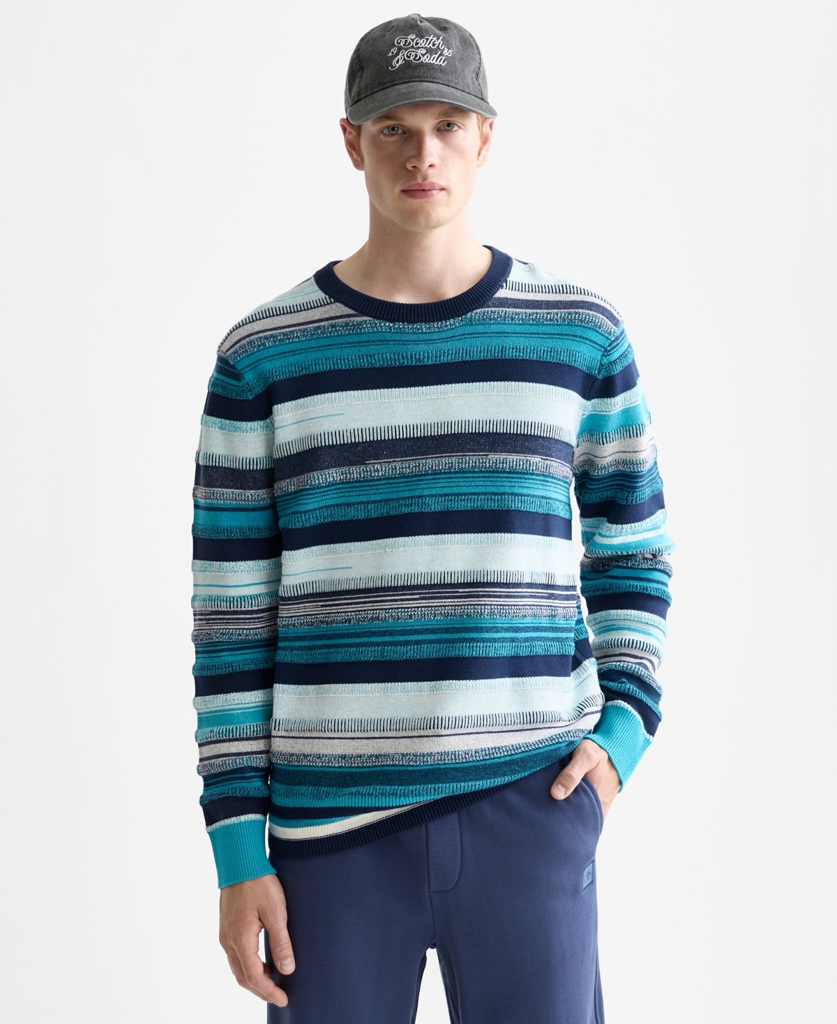 Click here for Scotch & Soda Mens Striped Regular-Fit Sweater - B... prices
