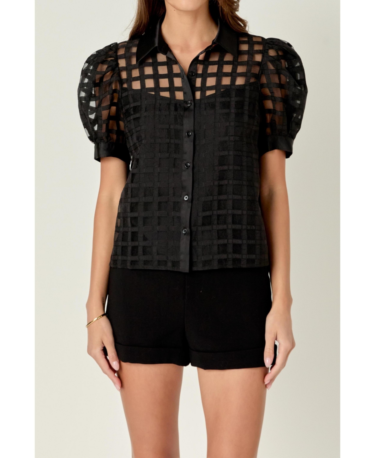Click here for English Factory Womens Short Sleeve Organza Grid B... prices