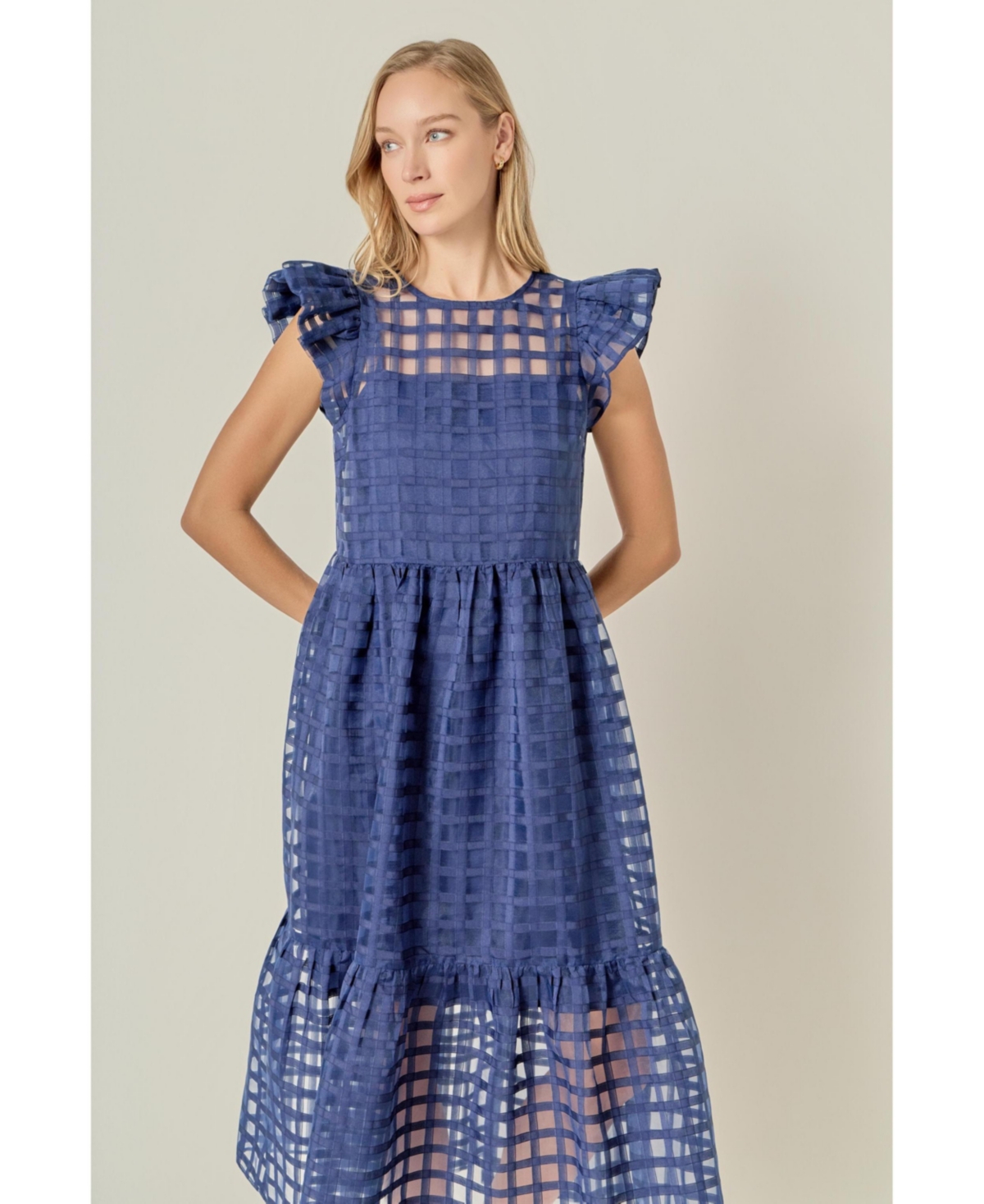 Click here for English Factory Womens Organza Midi Dress - Navy prices