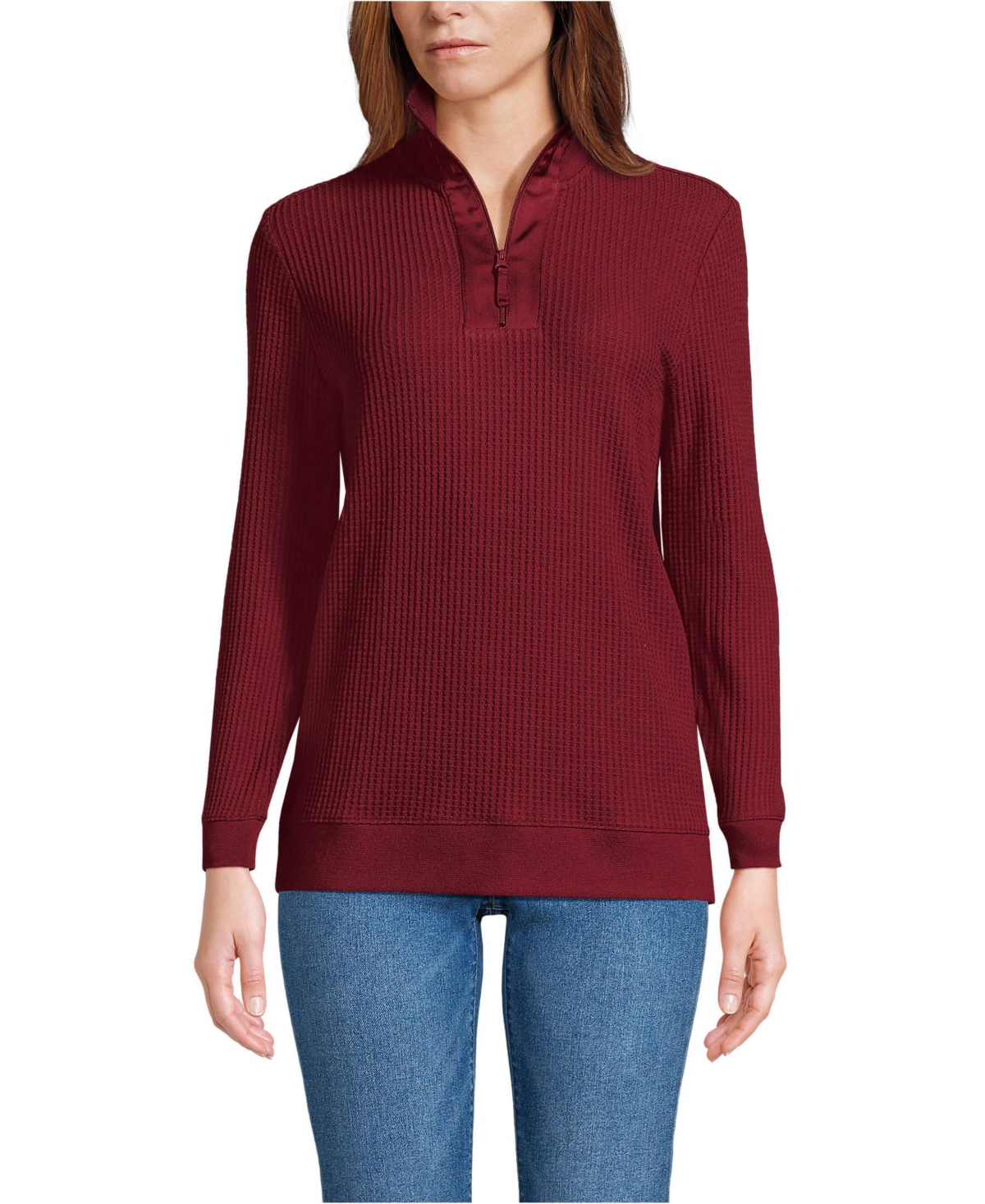 Click here for Lands End Womens Long Sleeve Waffle Quarter Zip Pu... prices