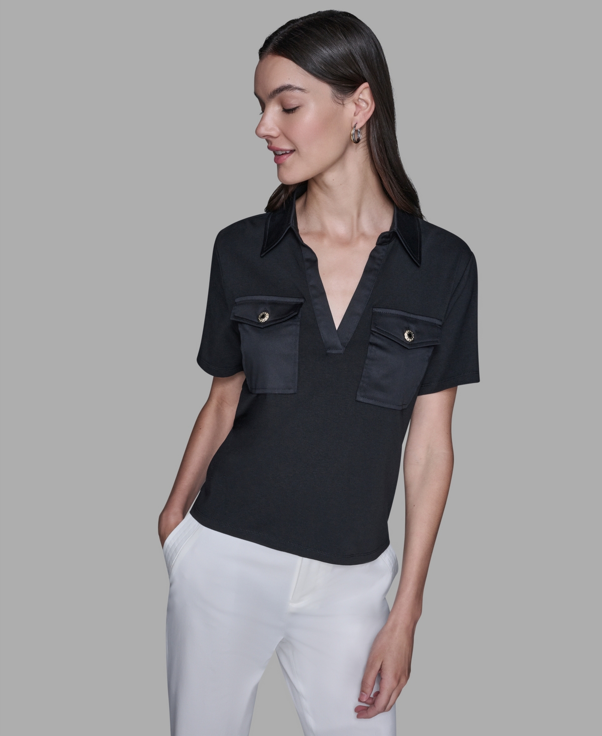 Click here for Karl Lagerfeld Paris Womens Short-Sleeve Collared... prices
