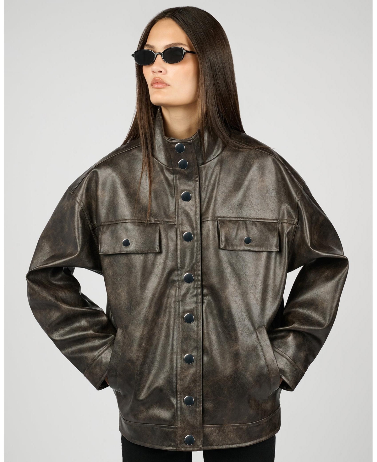 Click here for WeWoreWhat Womens 90S Leather Jacket - Dark brown prices