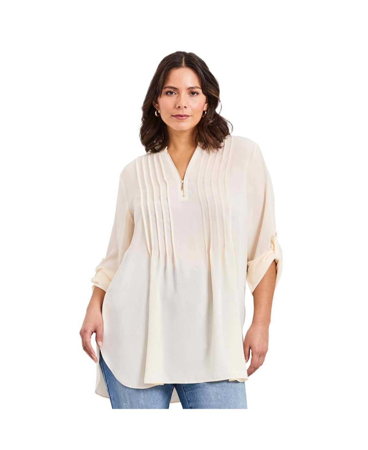Click here for Avenue Womens Roll Tab Zip Front Tunic - Ivory prices