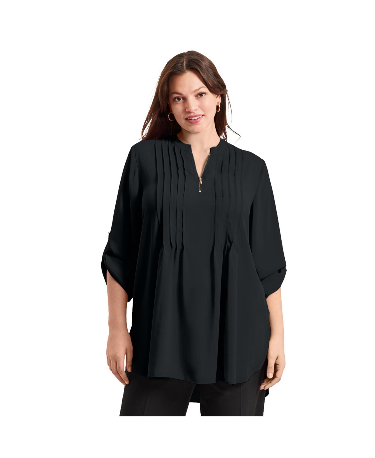 Click here for Avenue Womens Roll Tab Zip Front Tunic - Black prices