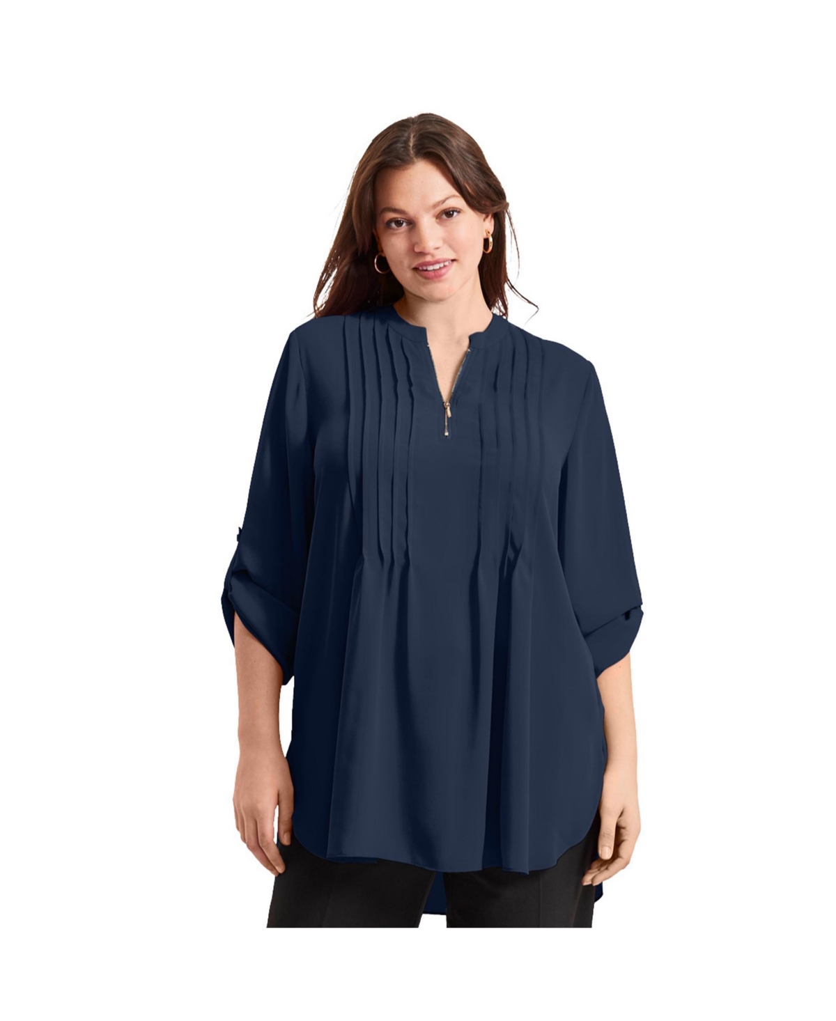 Click here for Avenue Womens Roll Tab Zip Front Tunic - Navy prices