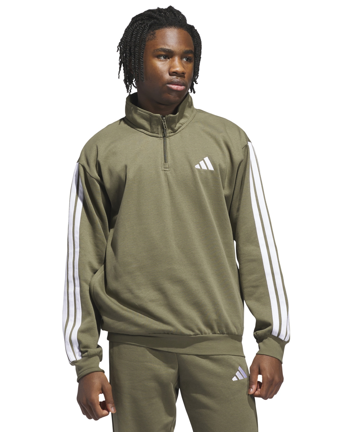 Click here for adidas Mens 3-Stripes Pull-On Sweatshirt - Olive prices