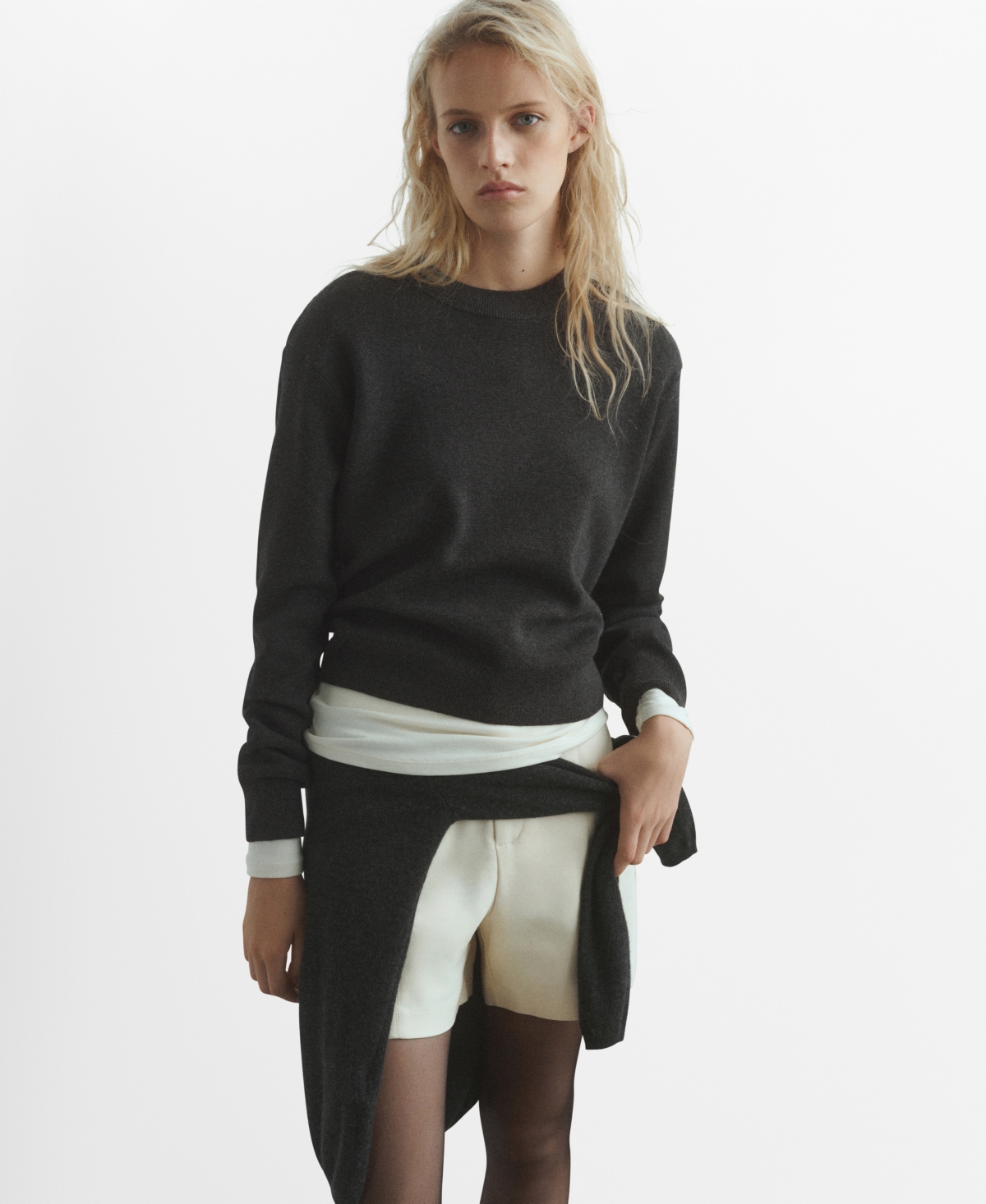 Click here for Mango Womens Knitted Wool Blend Sweater - Dark Hea... prices