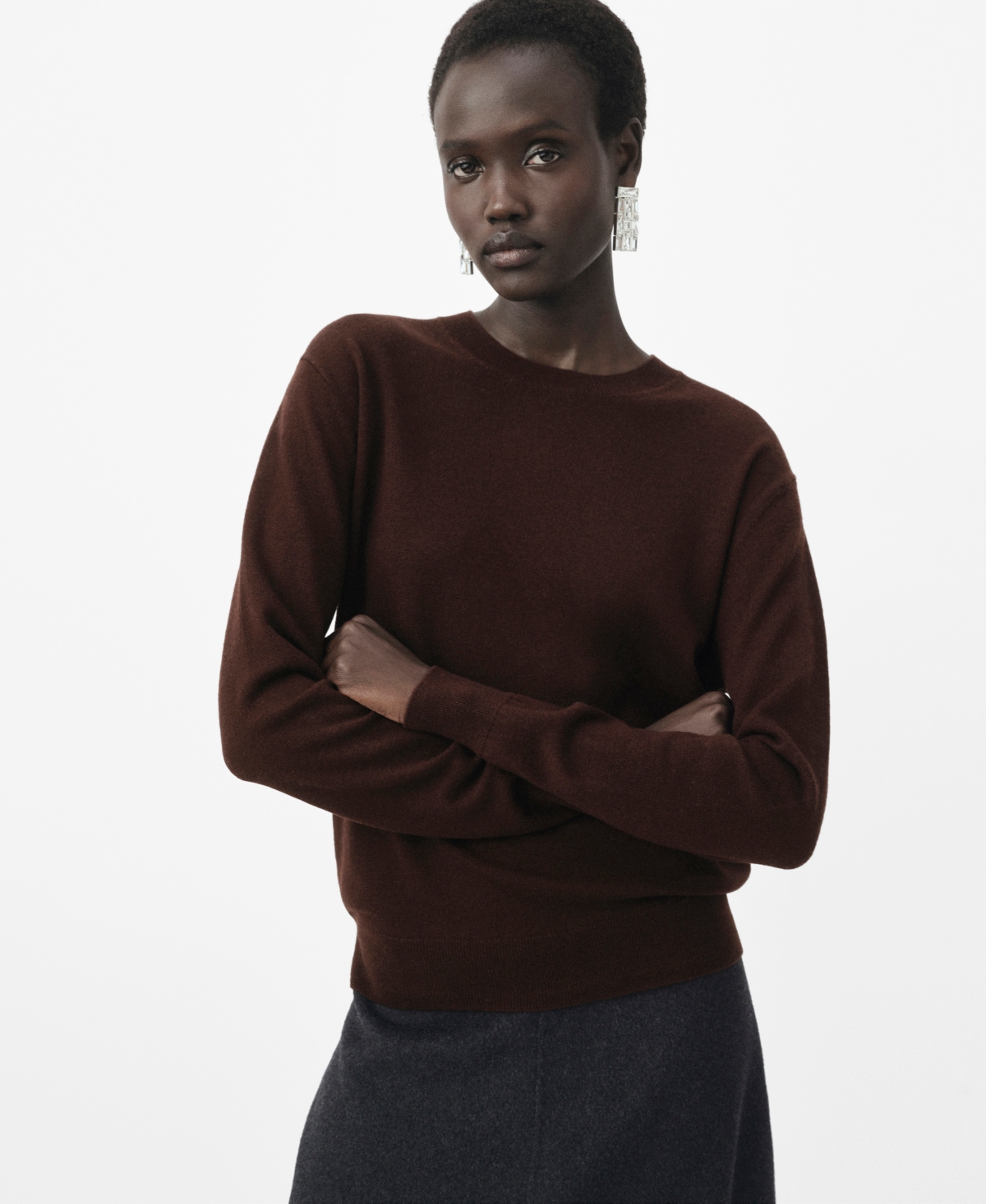 Click here for Mango Womens Wool Fine-Knit Sweater - Chocolate prices