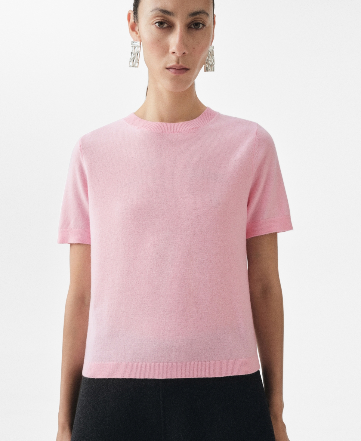 Click here for Mango Womens Short-Sleeved Wool Sweater - Pink prices