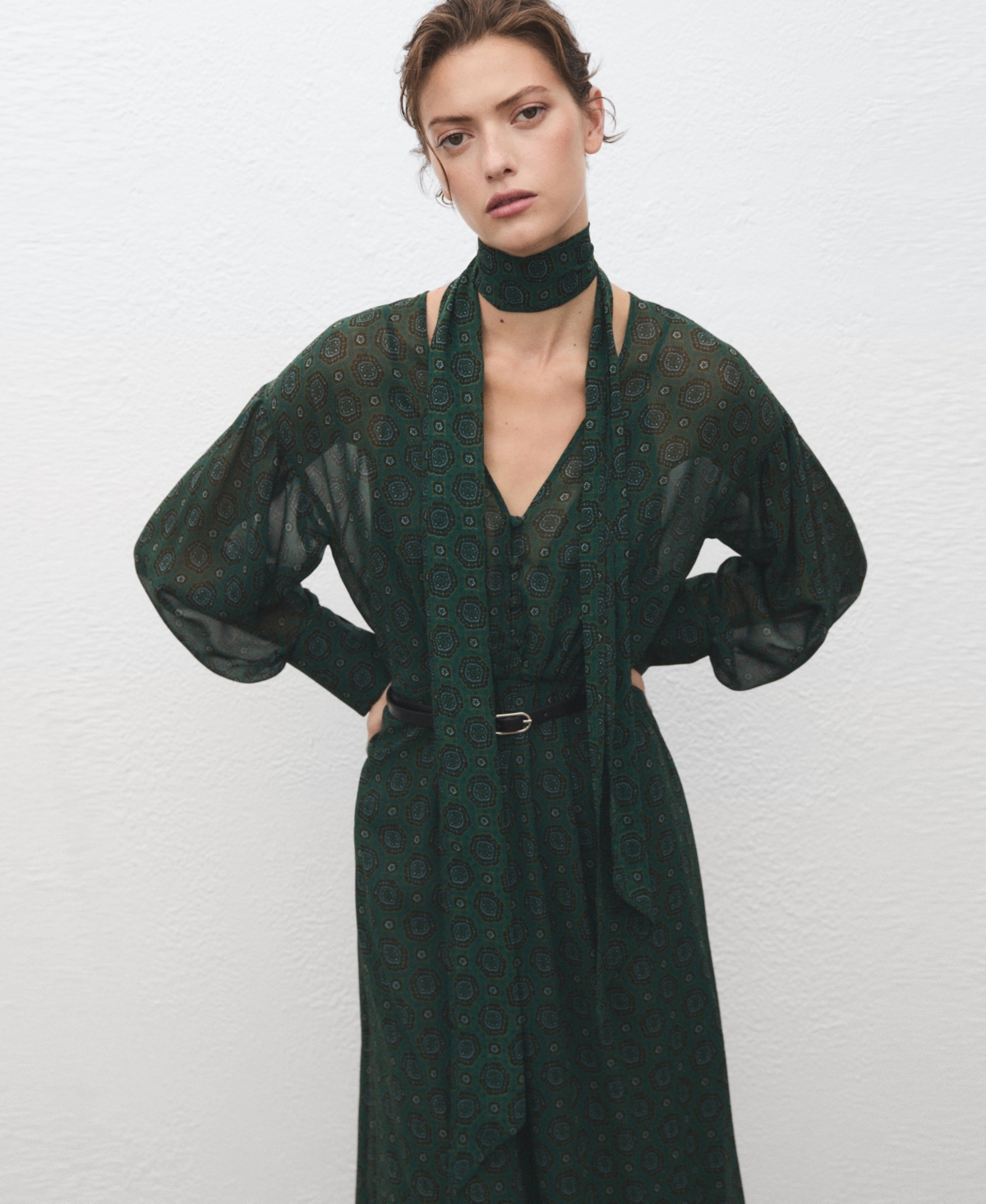 Click here for Mango Womens Foulard Printed Dress - Green prices