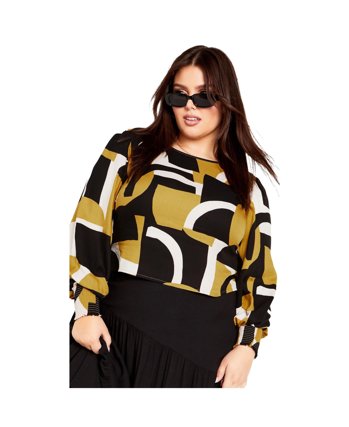 Click here for Avenue Womens Daisy Long Sleeve Top - Mustard prin... prices