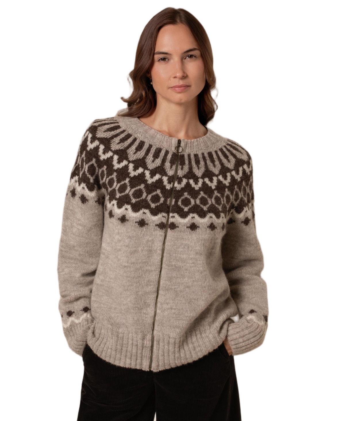 Click here for Celtic & Co. Womens Brit Wool Chevron Yoke Cardi -... prices