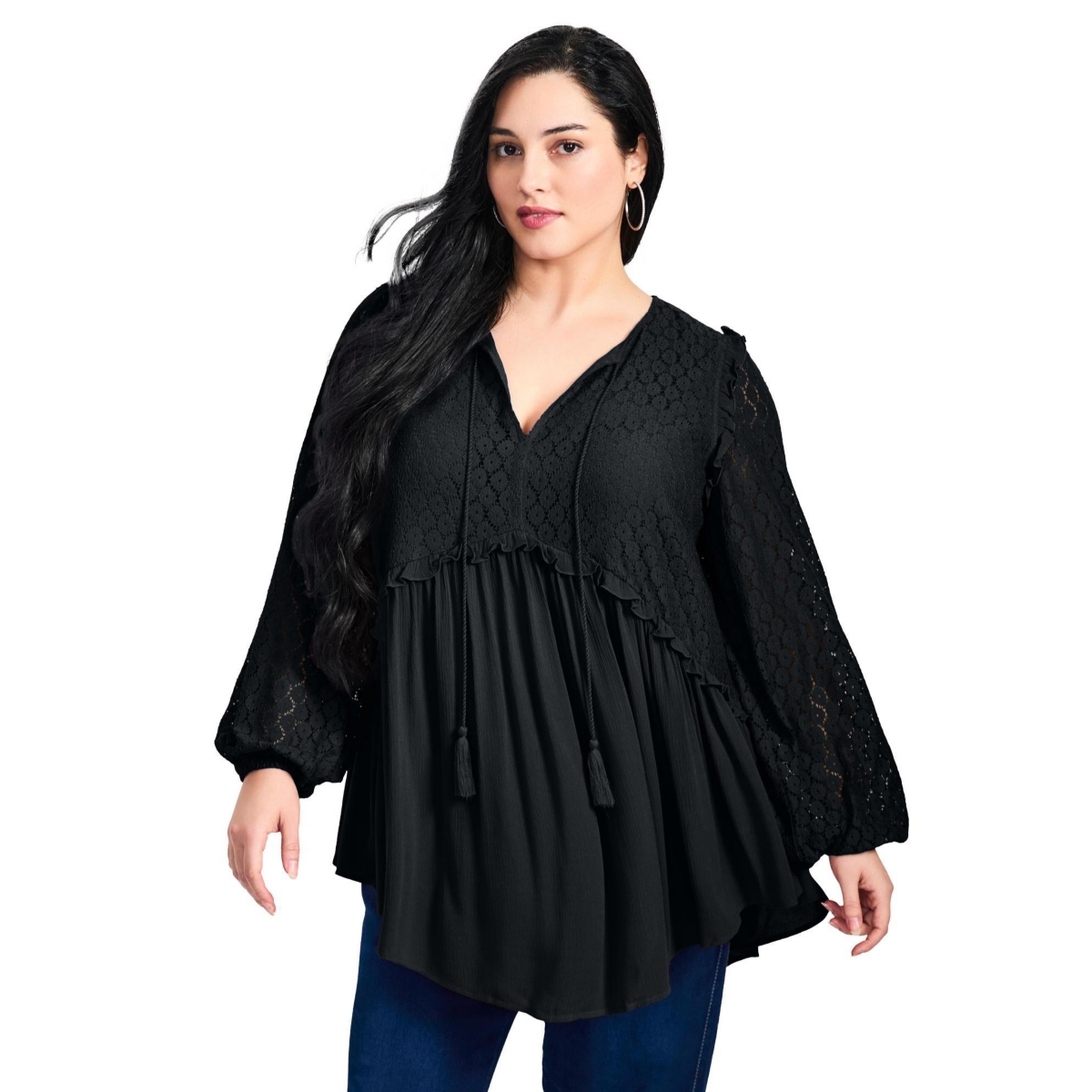 Click here for Avenue Womens Plus Size Haven Lace Yoke Top - Blac... prices