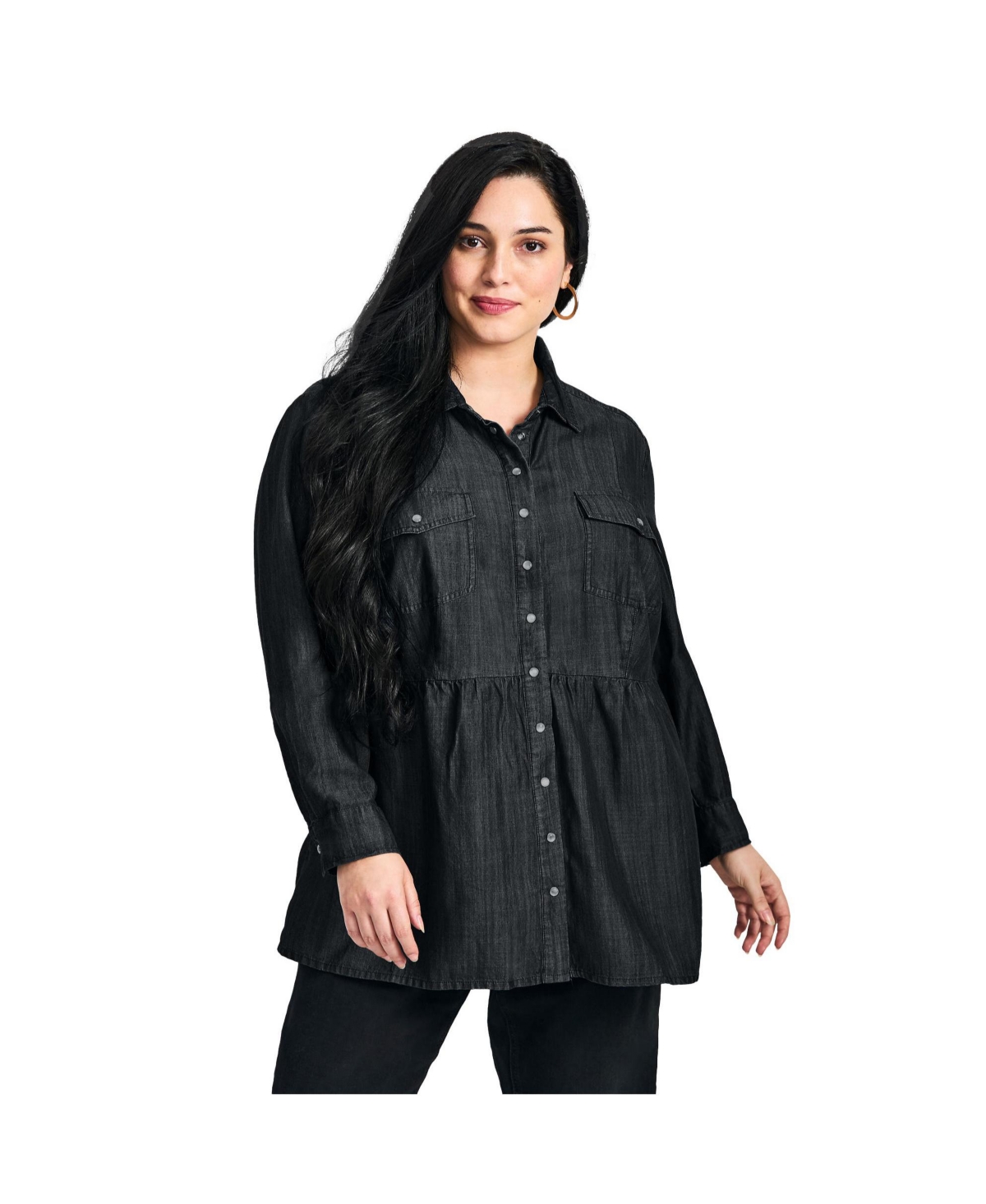 Click here for Avenue Womens Denim Tiered Shirt - Black wash prices