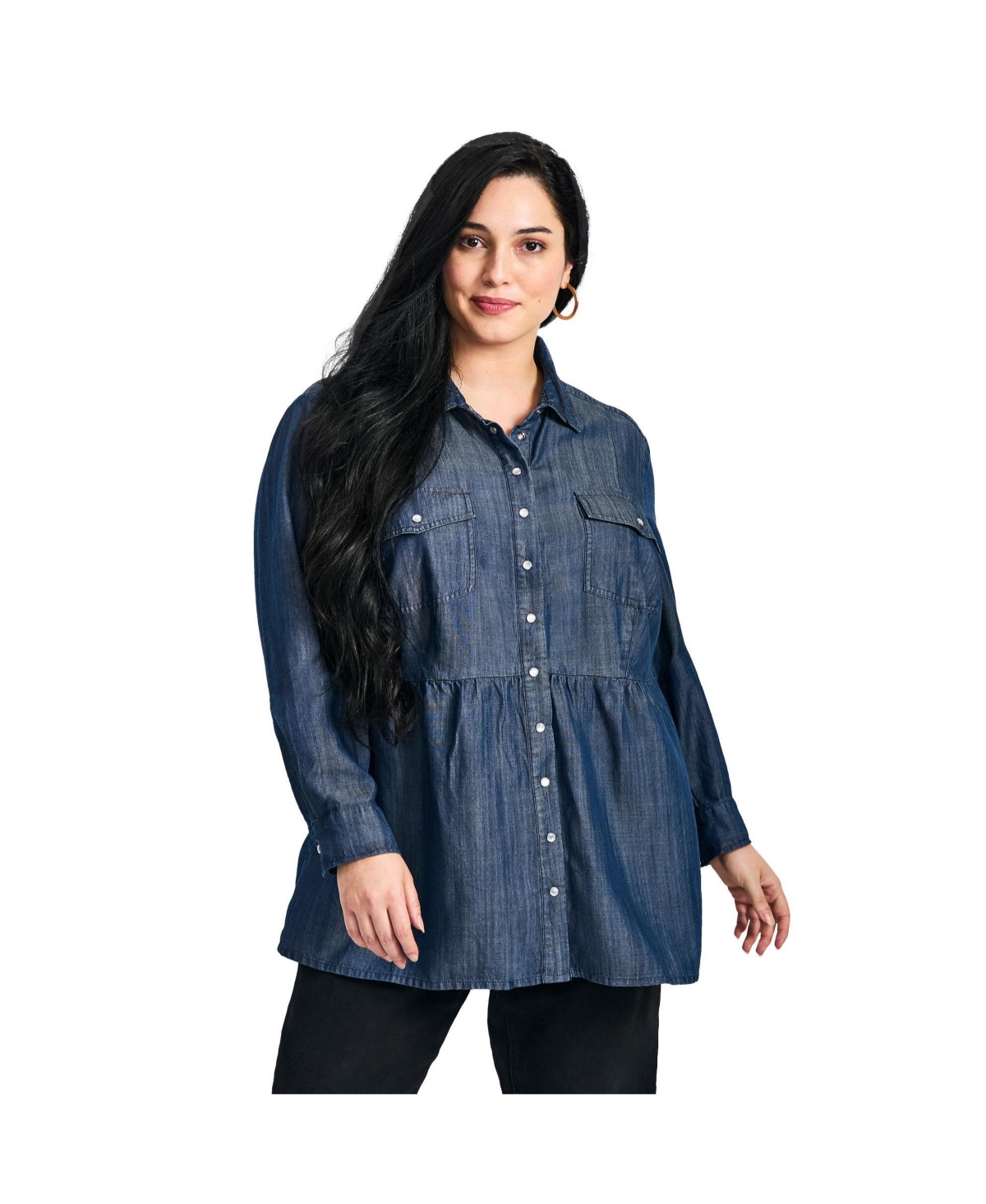 Click here for Avenue Womens Denim Tiered Shirt - Dark wash prices