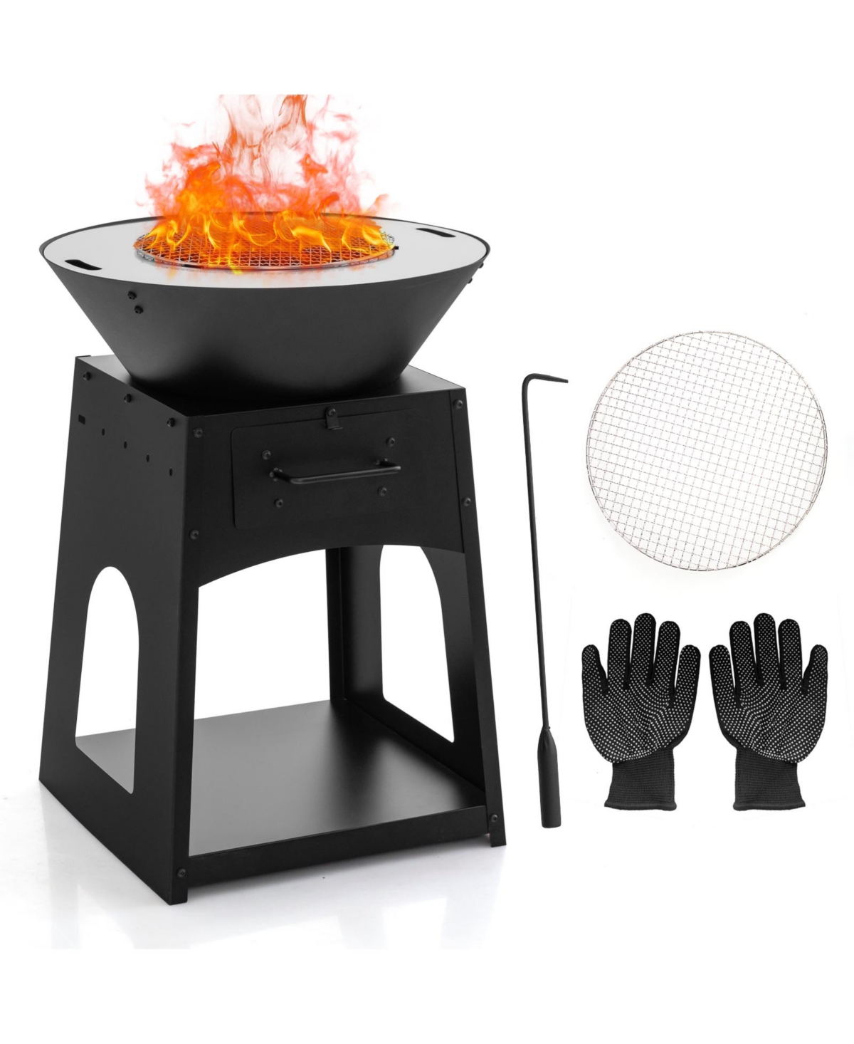 Click here for Patio Fire Pit with Firewood Log Rack with Grill a... prices