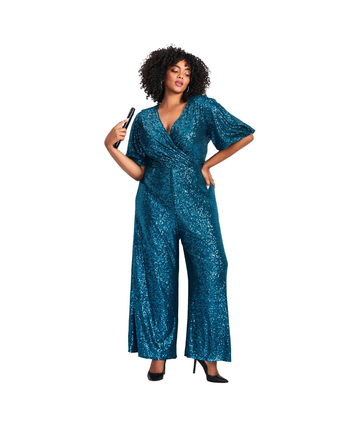 Click here for Avenue Womens Nada Sequin Puff Sleeve Jumpsuit - E... prices