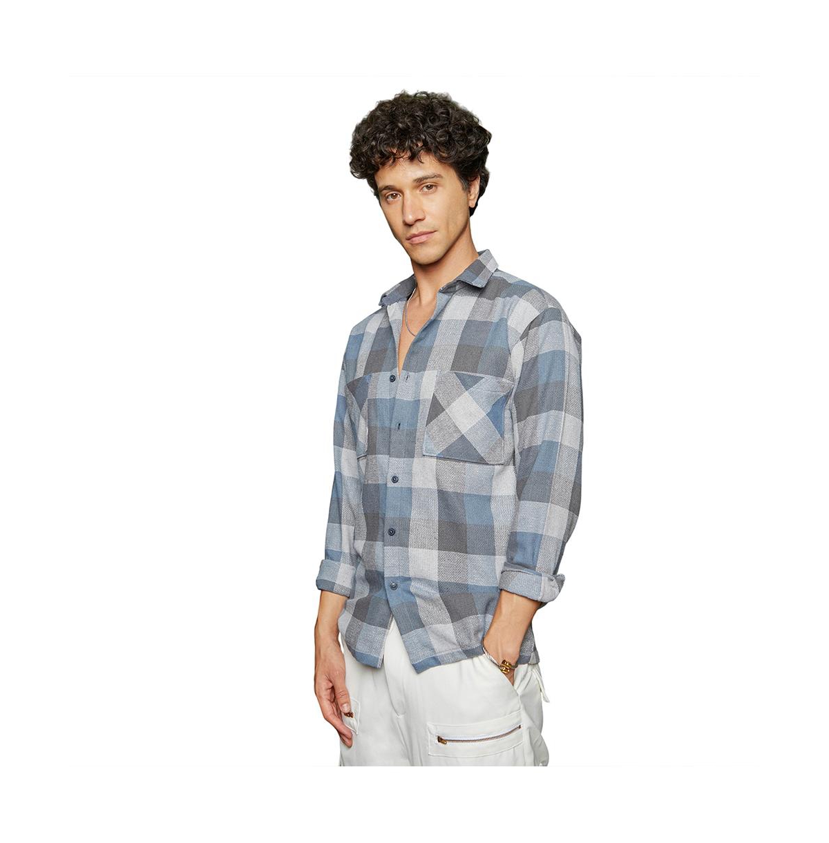 Click here for Campus Sutra Mens Icy Blue & Ash Grey Checkered Ut... prices