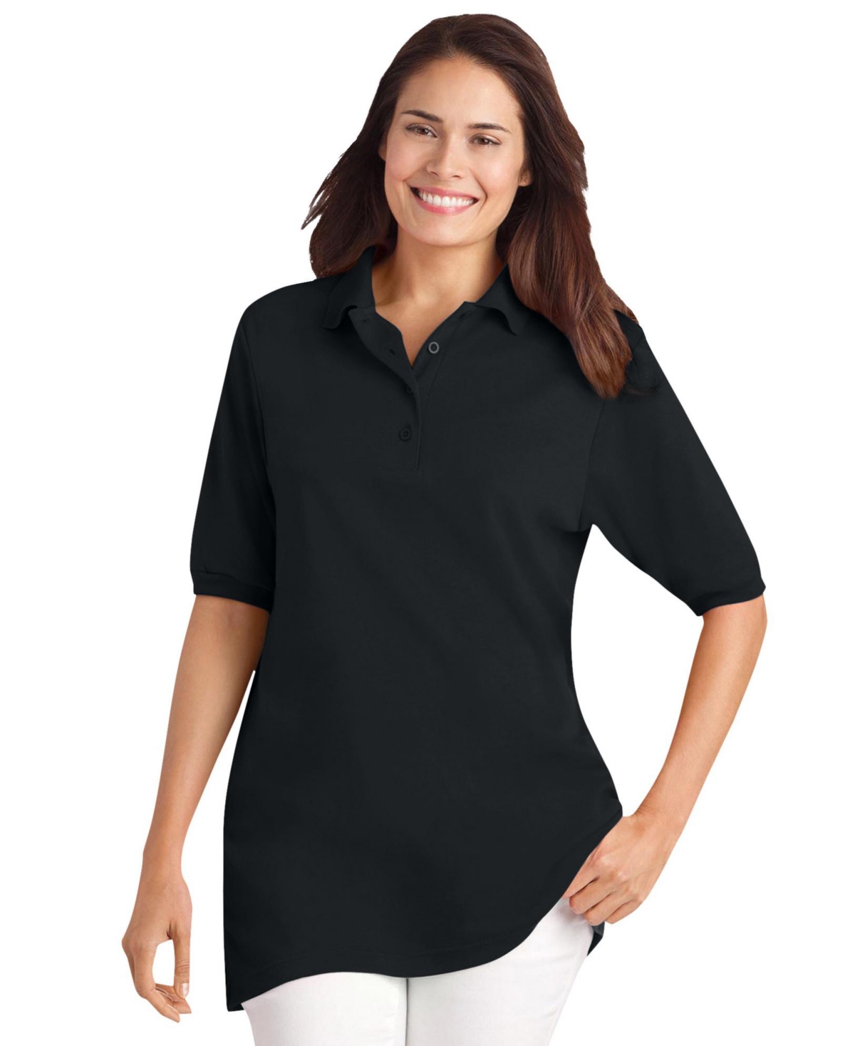 Click here for Woman Within Plus Size Within Elbow-Sleeve Polo Tu... prices