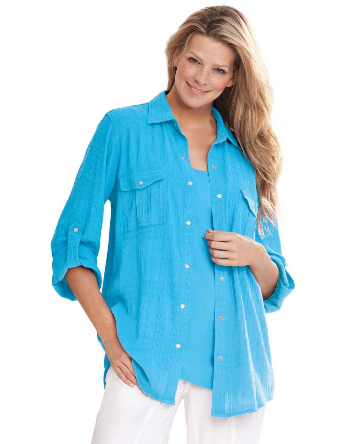 Click here for Woman Within Womens Within Cotton Gauze Bigshirt -... prices