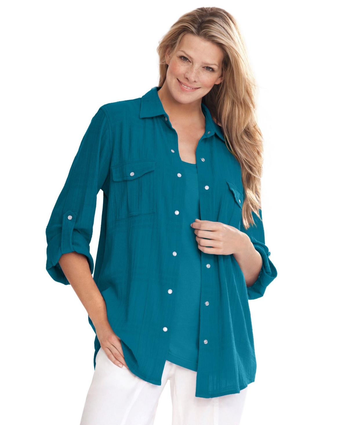 Click here for Woman Within Plus Size Cotton Gauze Bigshirt - Dee... prices