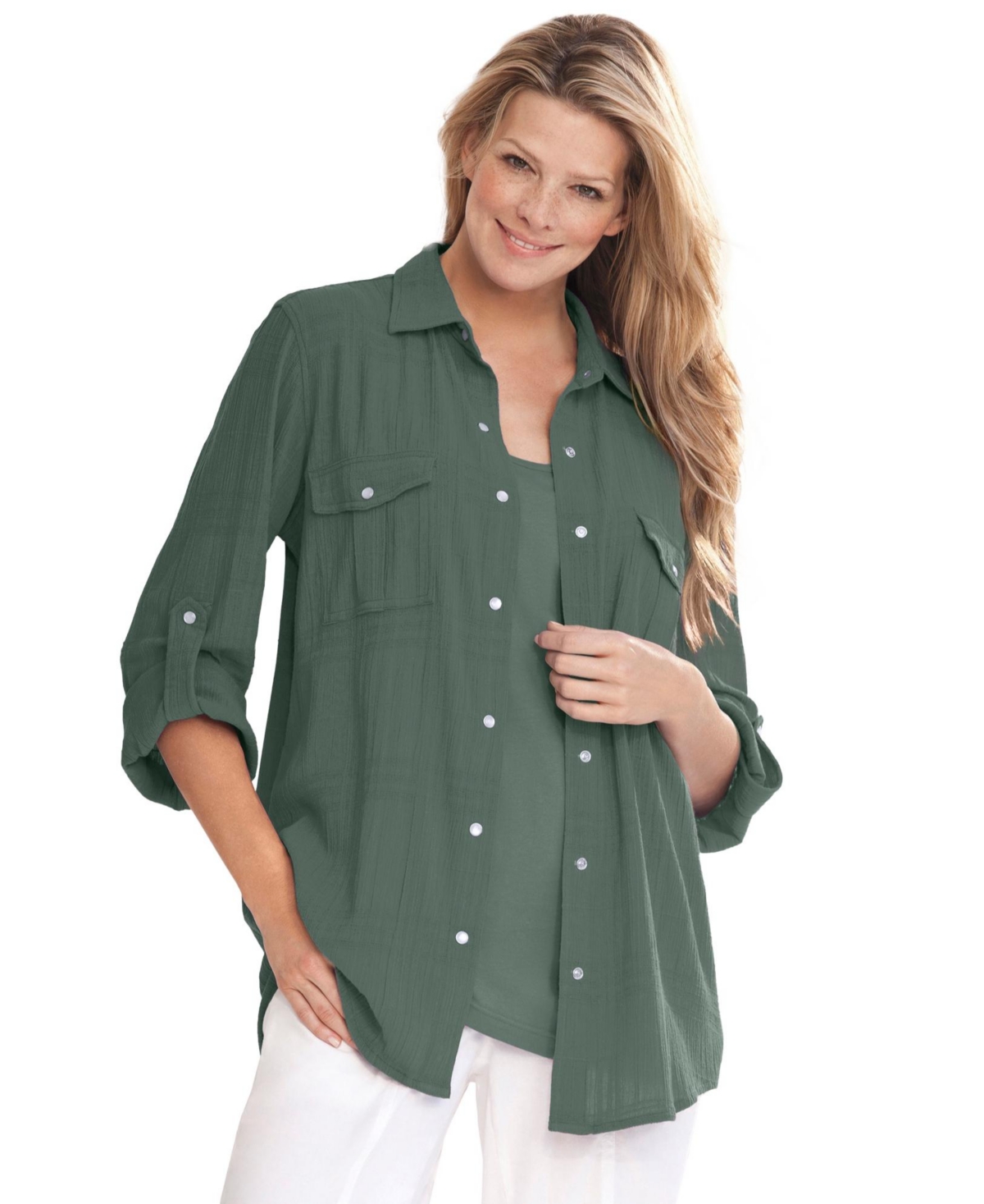 Click here for Woman Within Womens Within Cotton Gauze Bigshirt -... prices