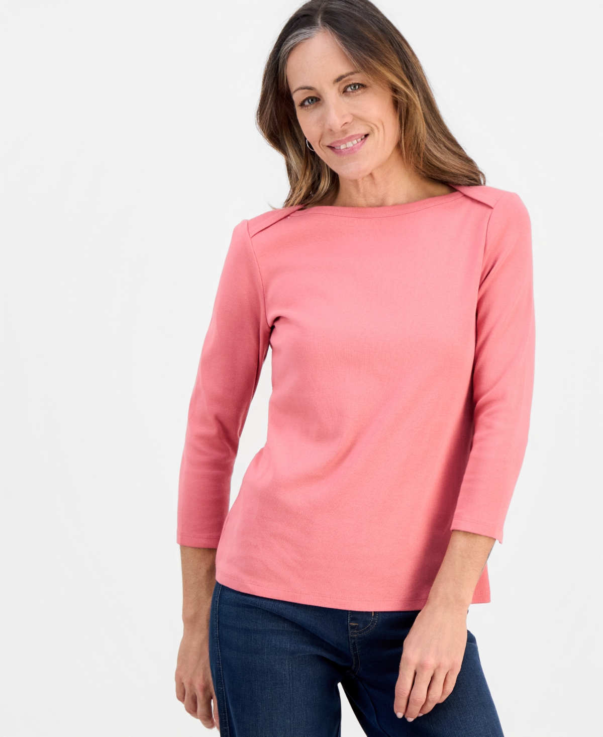 Click here for Style & Co Womens Petite Pima Cotton 3/4-Sleeve Bo... prices