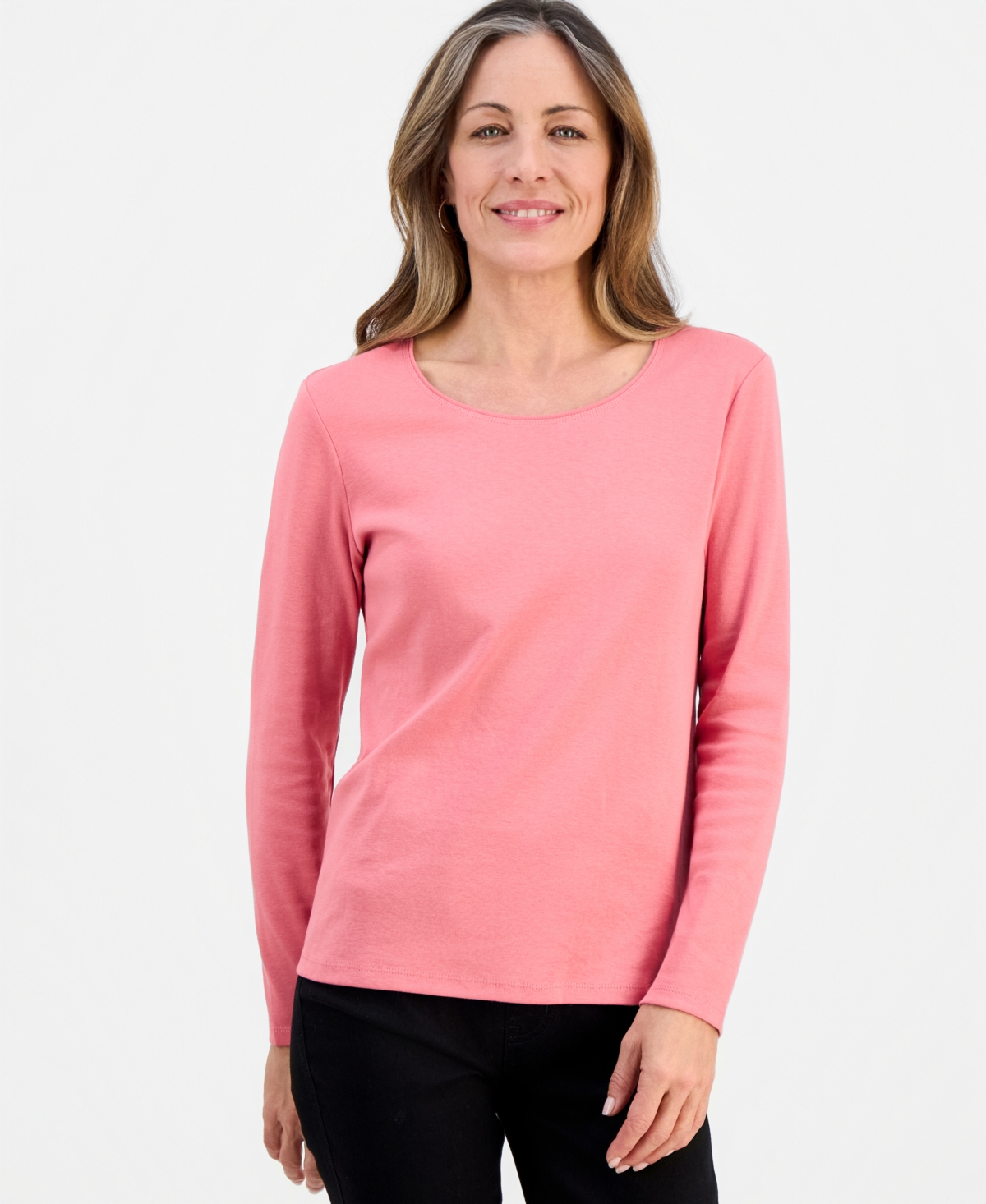 Click here for Style & Co Petite Scoop-Neck Long-Sleeve Cotton To... prices