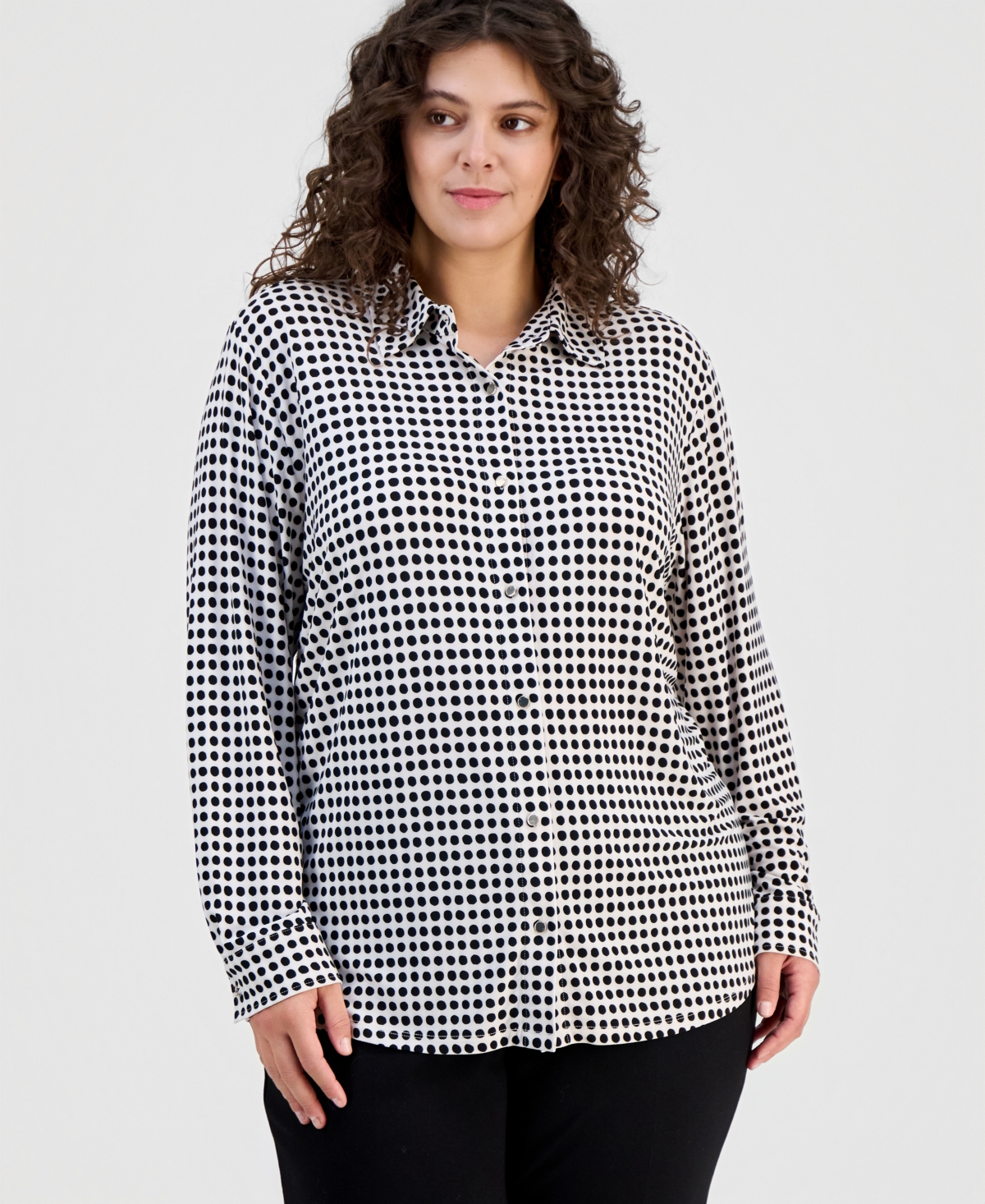 Click here for Anne Klein Plus Size Printed Long-Sleeve Blouse -... prices