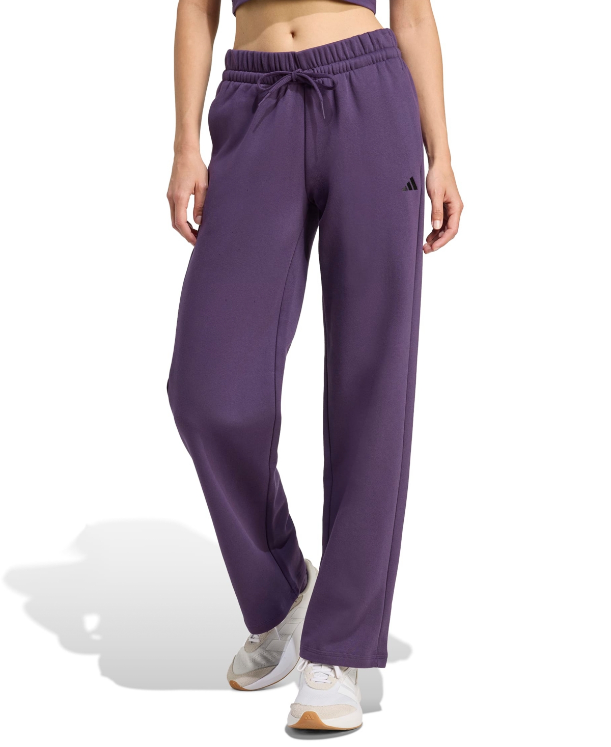 adidas Womens Essentials Feel Cozy Mid-Rise Open-Hem Pants - Aurora Plum/black