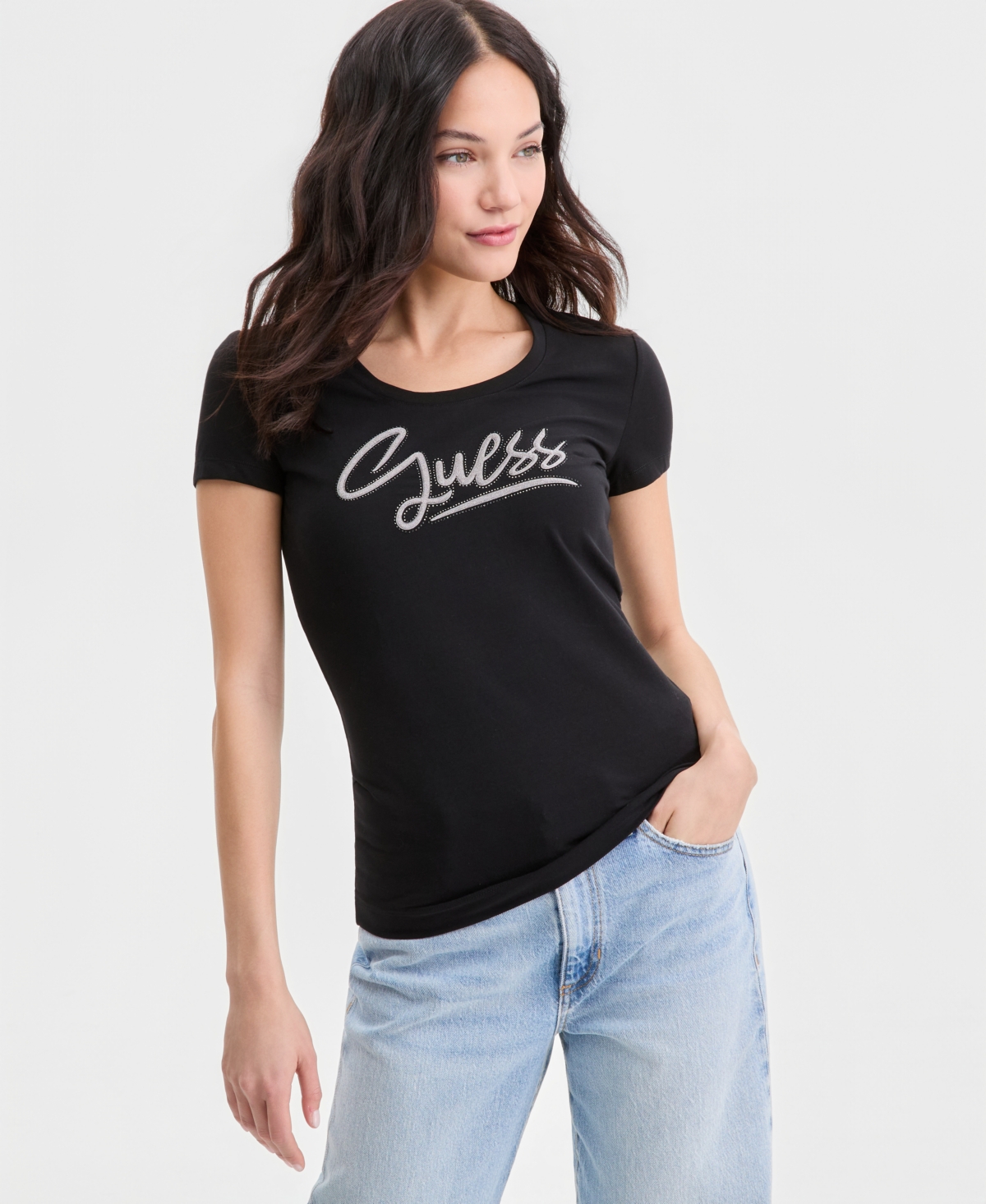 Click here for Guess Womens Short-Sleeve Script-Logo T-Shirt - Je... prices