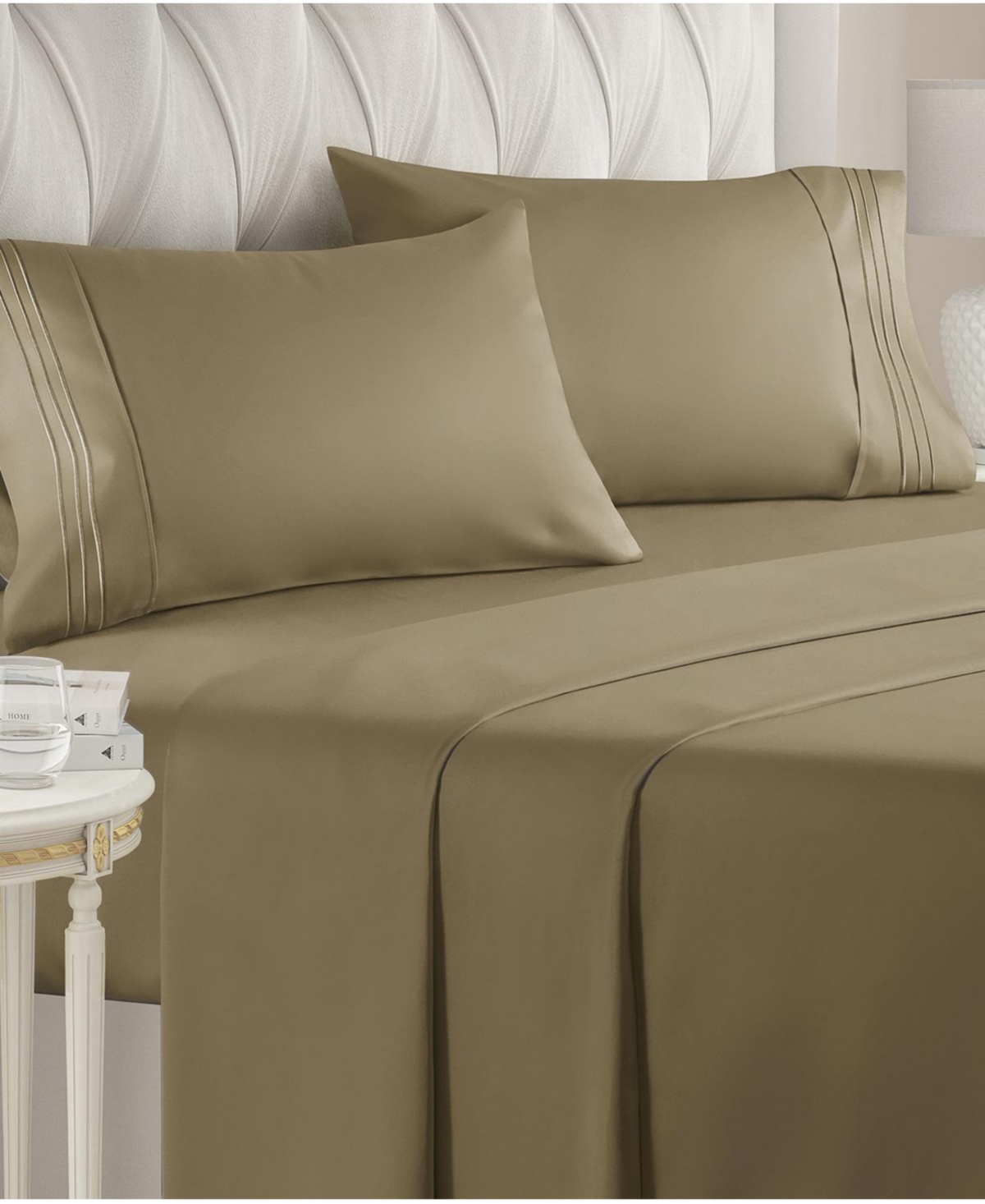 4 Piece Deep Pocket Microfiber (Muted  Vibrant  Heathered) Sheet Set - California King - Khaki
