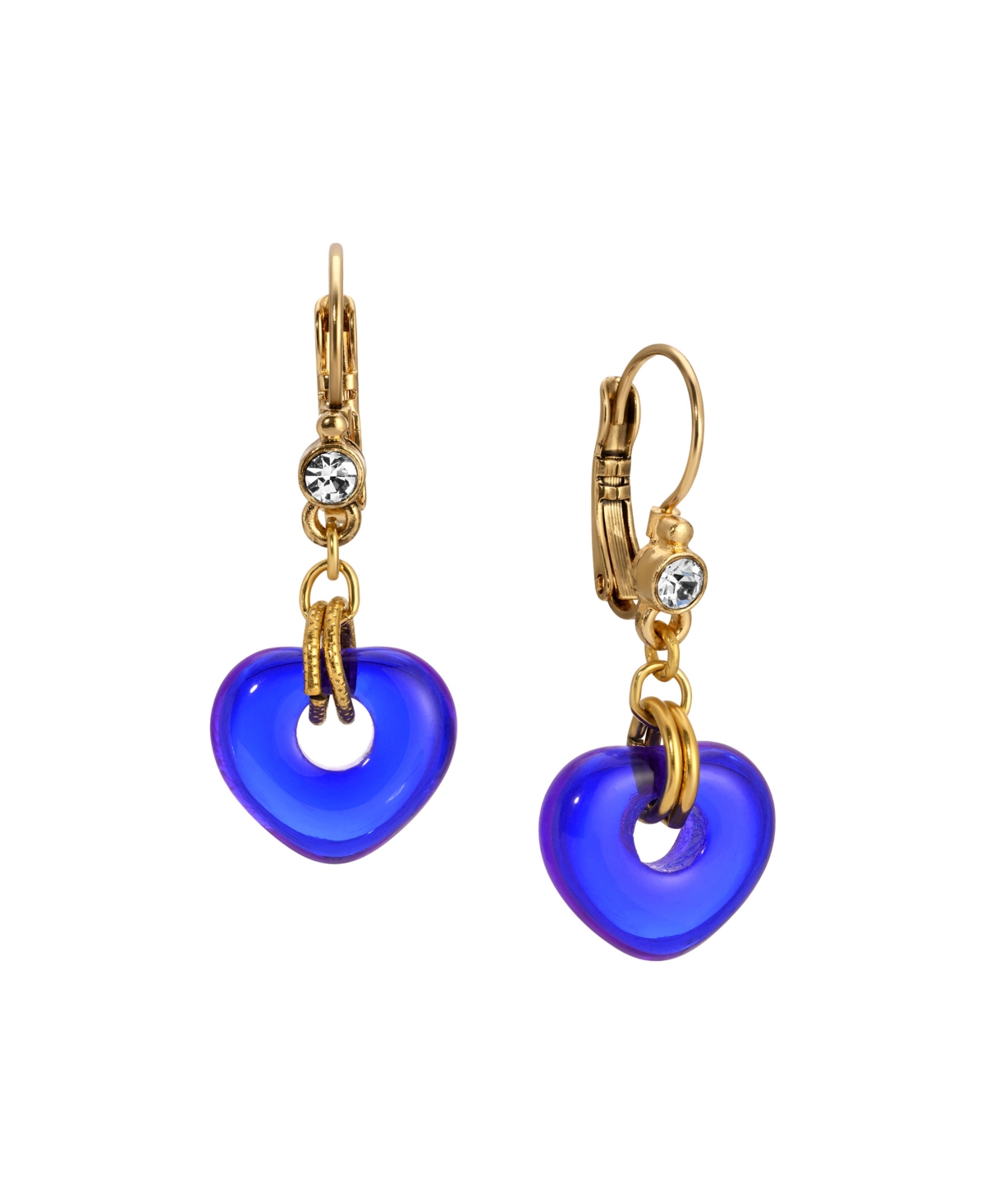 Click here for 2028 Gold Tone Blue Glass Heart Drop Earrings - Bl... prices