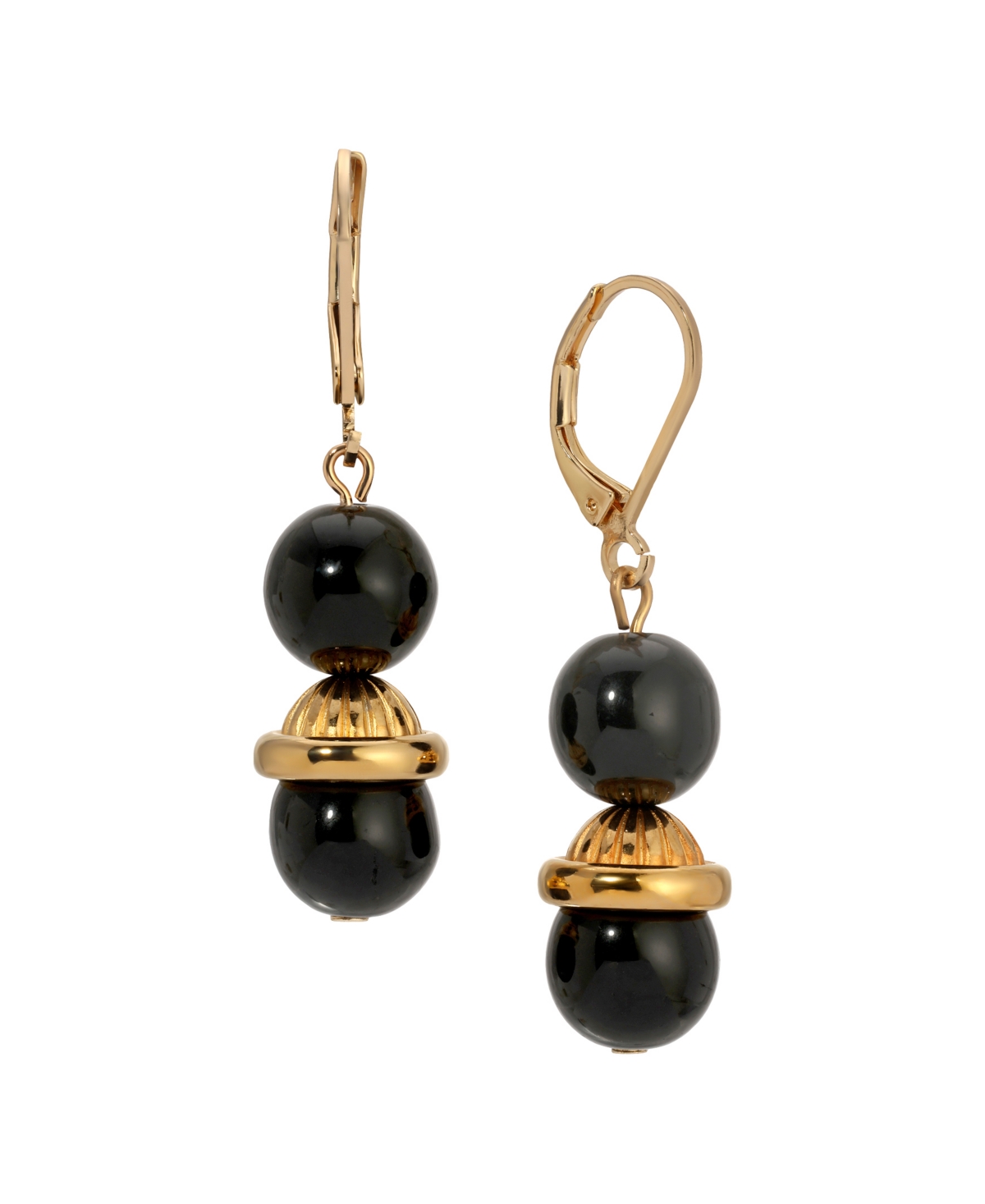 Click here for 2028 Jet Gold Bead Drop Lever Back Earrings - Blac... prices