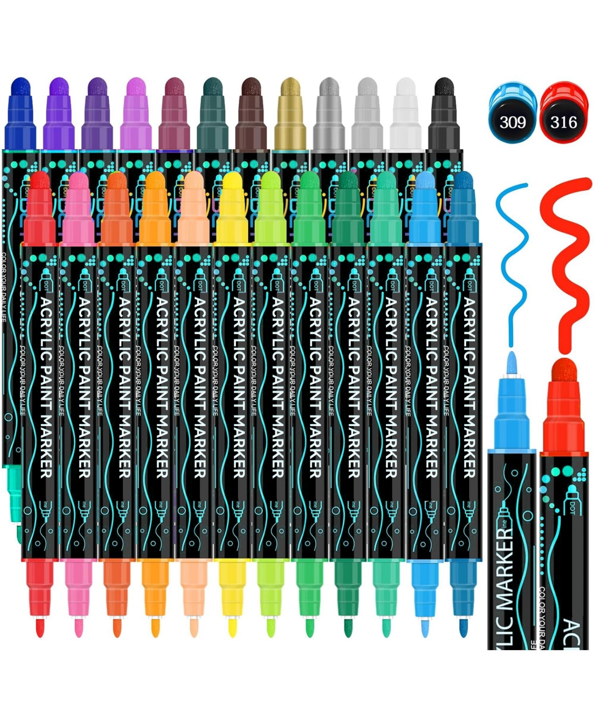 Click here for Htutwoo 24 Colors Dual Tip Acrylic Paint Pens Mark... prices
