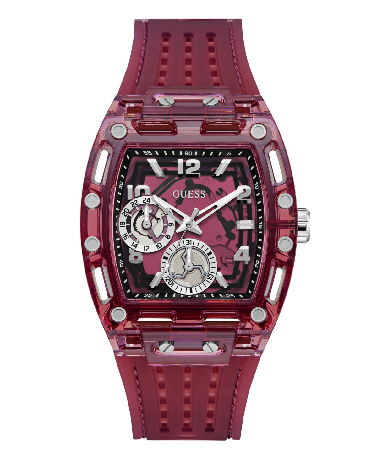 Click here for Guess Mens Burgandy Silicone Multi-Function Watch... prices