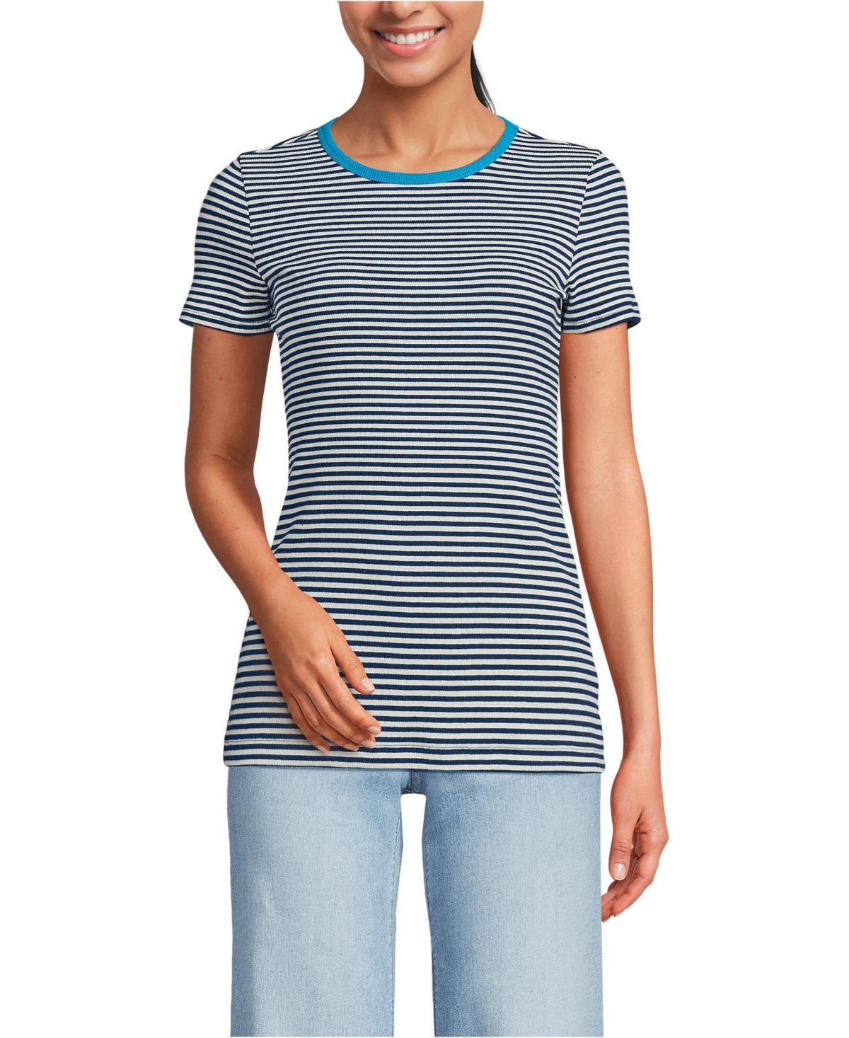 Click here for Lands End Womens Micro Rib T-Shirt - Deep sea navy... prices
