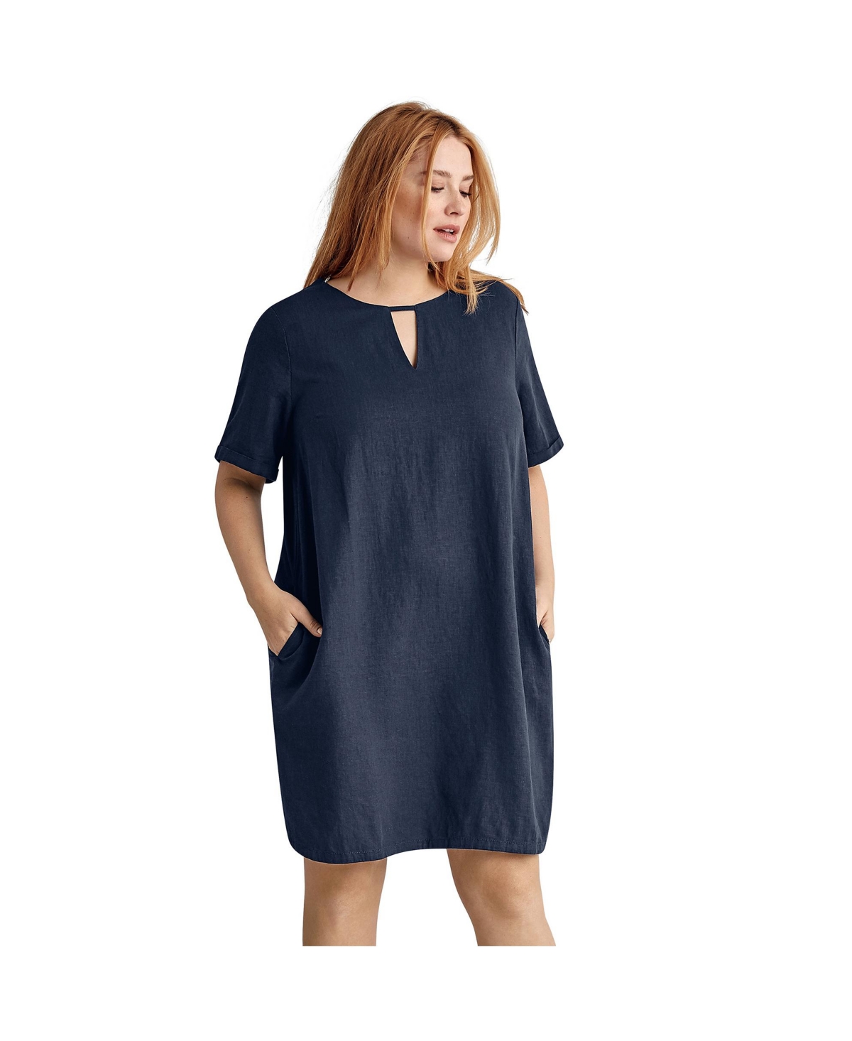Click here for ellos Womens Linen-Blend A-Line Dress - Navy prices