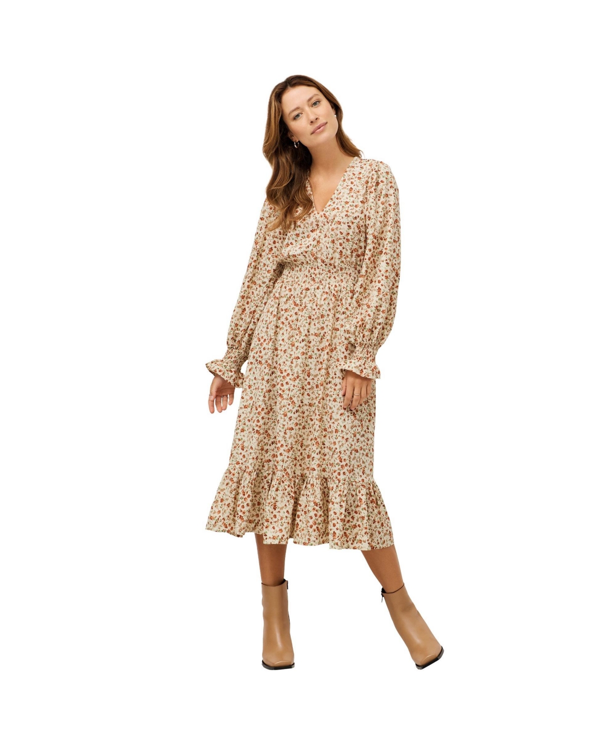 Click here for ellos Womens Smocked Waist Midi Dress - Beige rust... prices